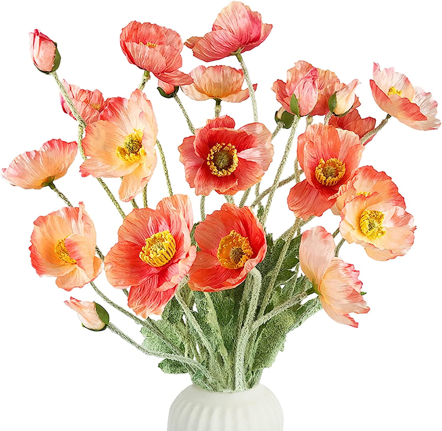 6PCS Artificial Poppies Flowers Realistic Blossom Poppy Fake Silk ...