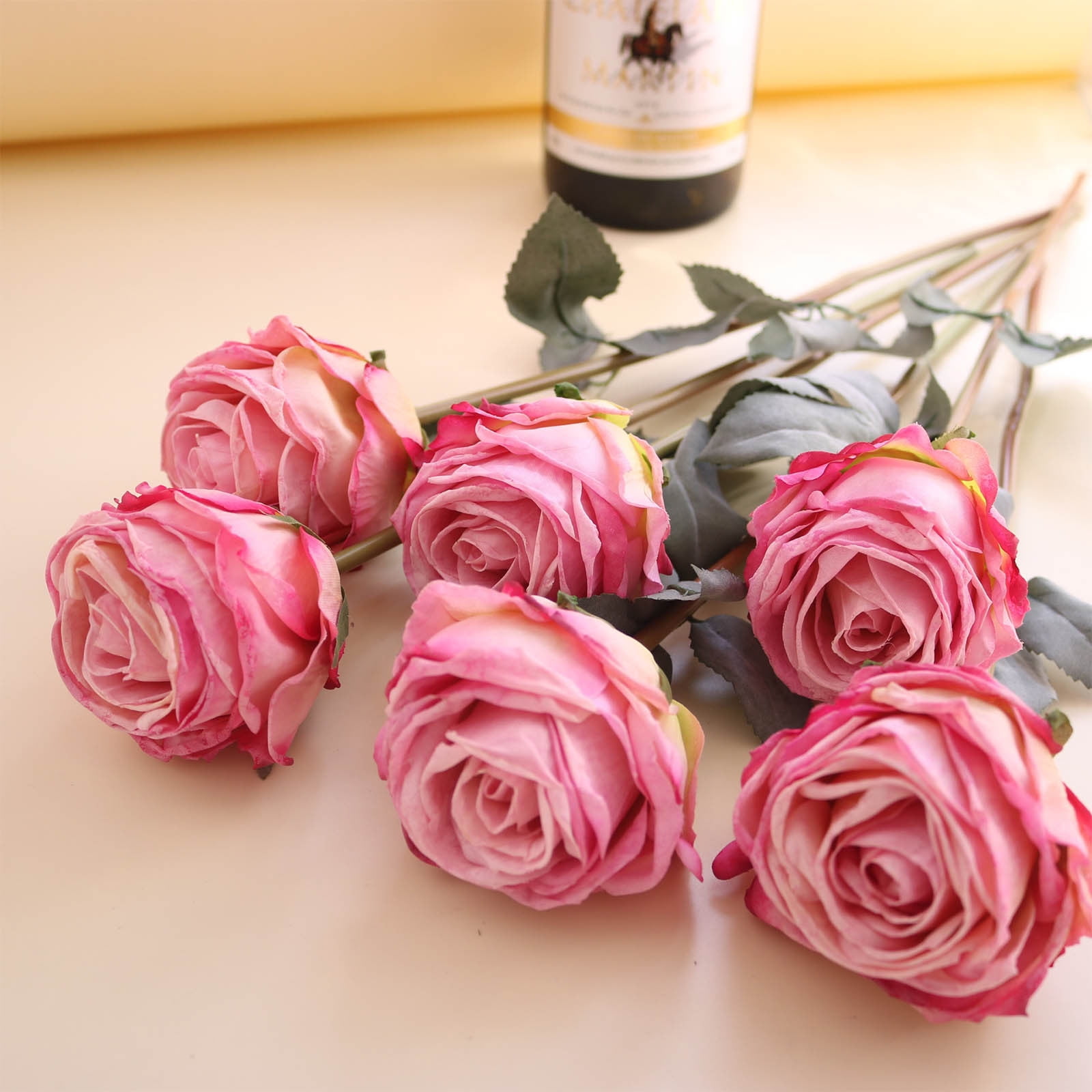 6PCS Artificial Realistic Roses Pale Red Flowers Real Touch Silk Roses ...