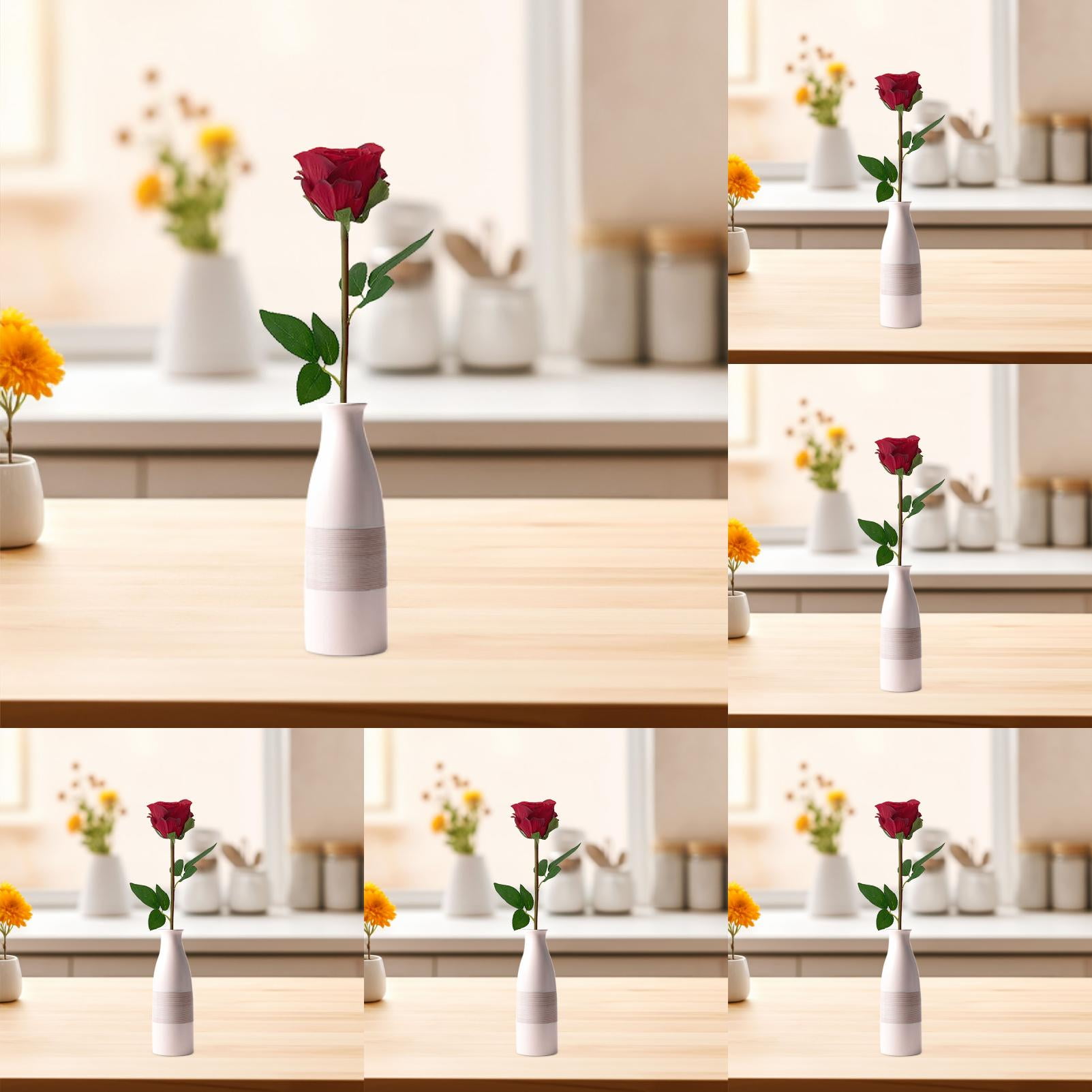 6PCS Artificial Rose Mini Bouquet - Realistic Silk Single Flower ...