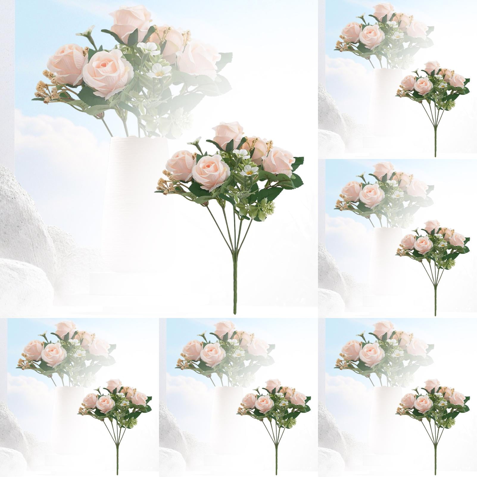 6PCS Artificial Roses Bouquet - Real Touch Silk Flowers with Long Stems ...