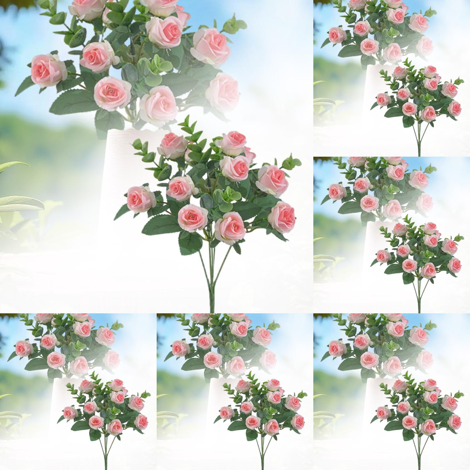6PCS Artificial Roses Bouquet - Real Touch Silk Flowers with Long Stems ...