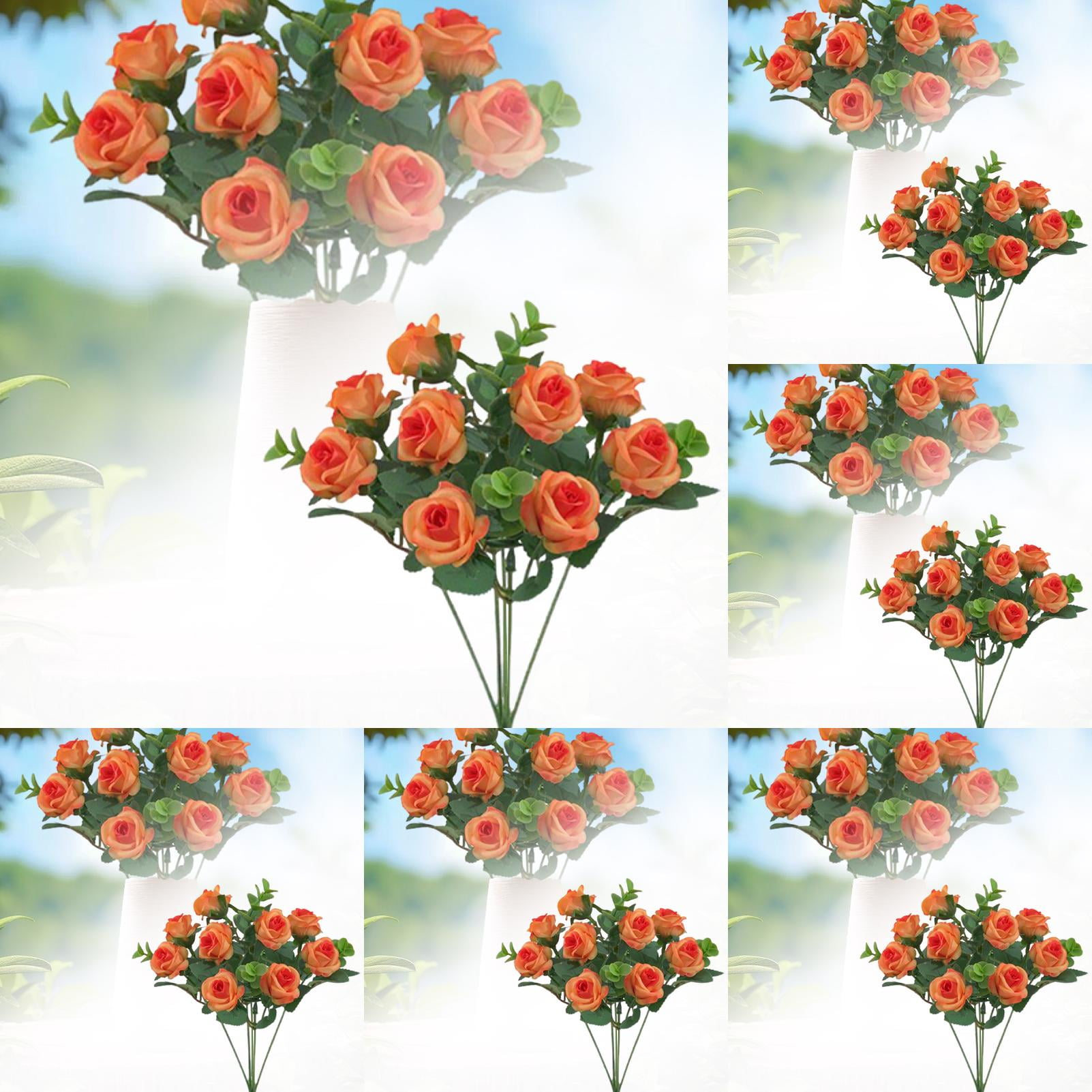 6PCS Artificial Roses Bouquet - Real Touch Silk Flowers with Long Stems ...