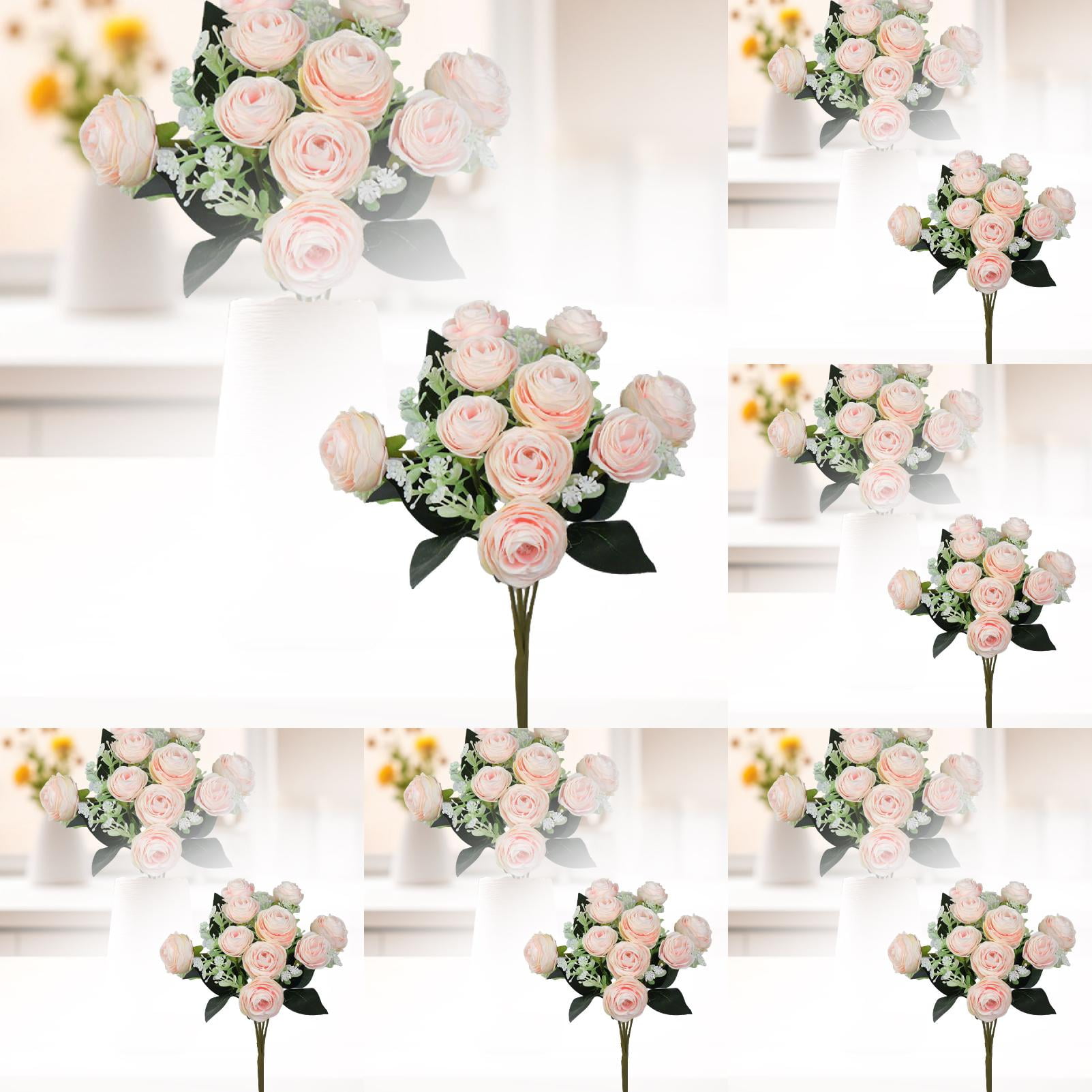 6PCS Artificial Roses Bouquet - Real Touch Silk Flowers with Long Stems ...