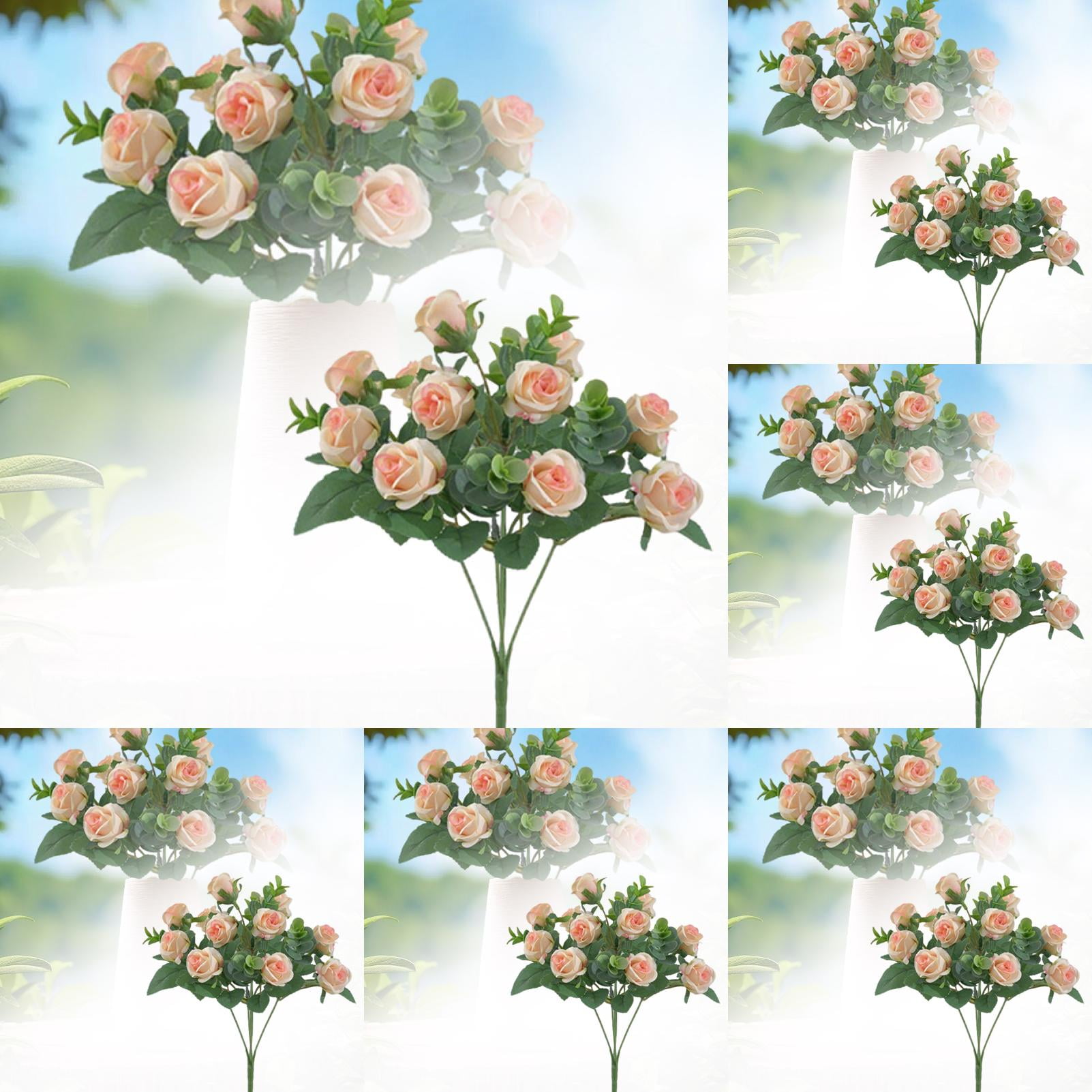 6PCS Artificial Roses Bouquet - Real Touch Silk Flowers with Long Stems ...