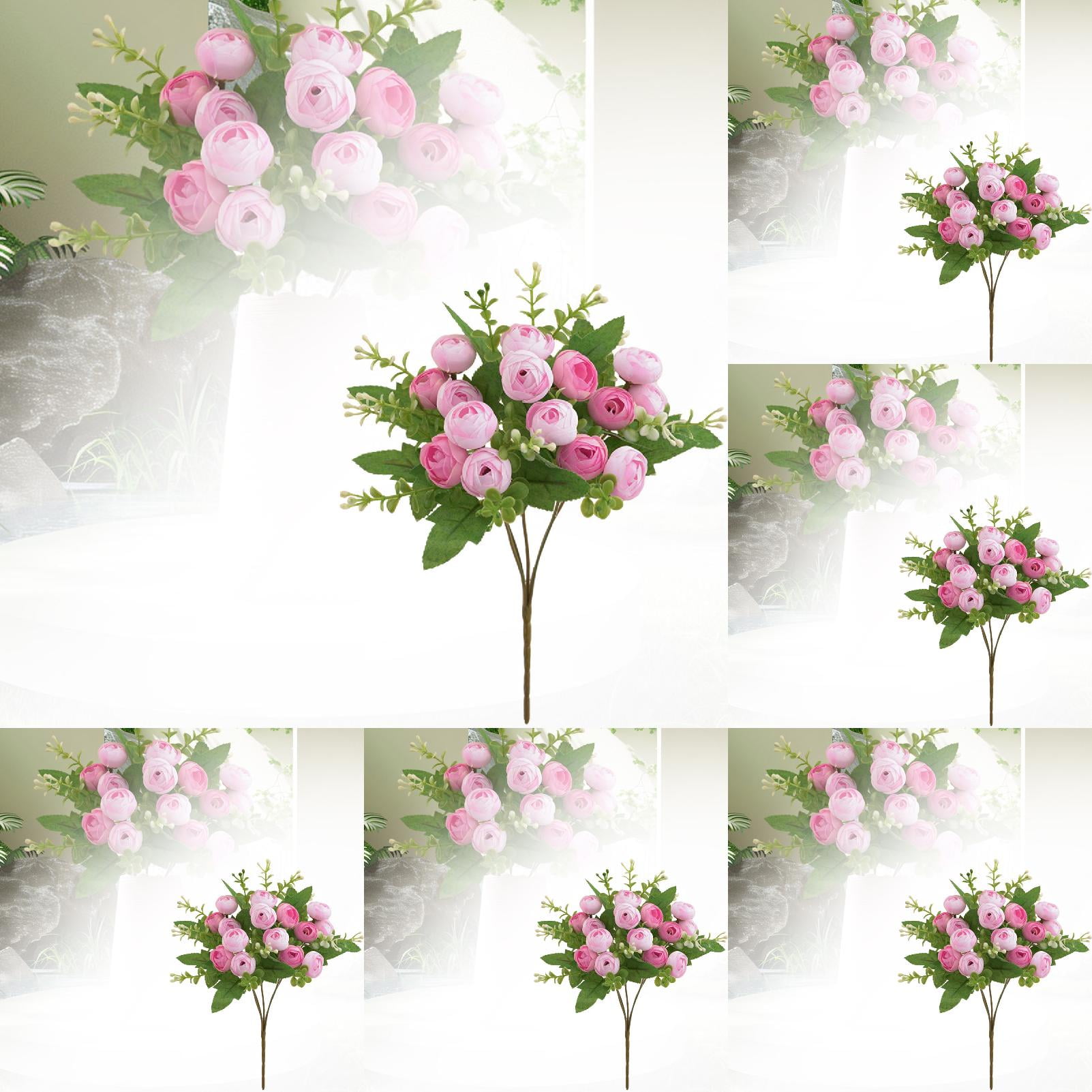 6PCS Artificial Roses Bouquet - Real Touch Silk Flowers with Long Stems ...