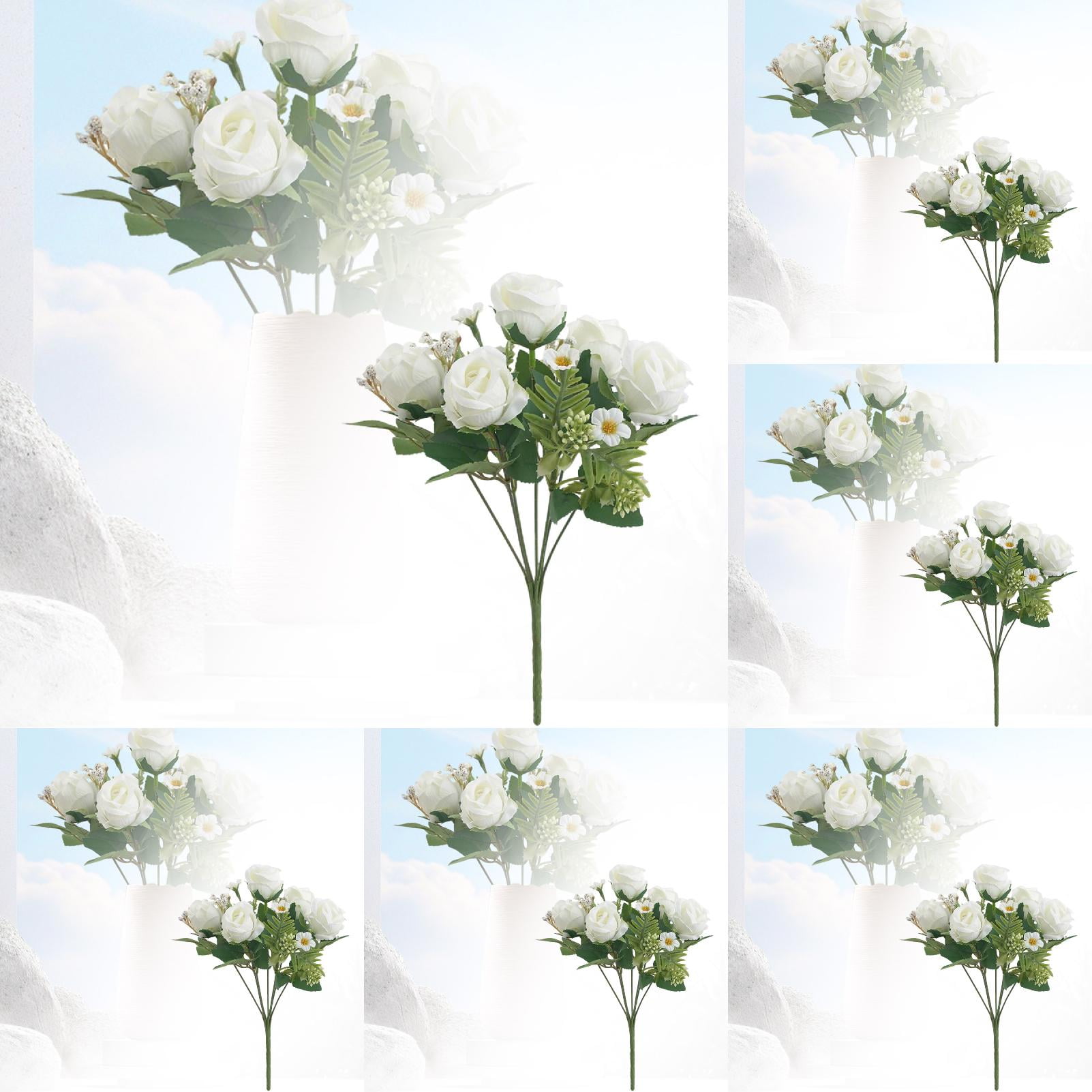 6PCS Artificial Roses Bouquet - Real Touch Silk Flowers with Long Stems ...