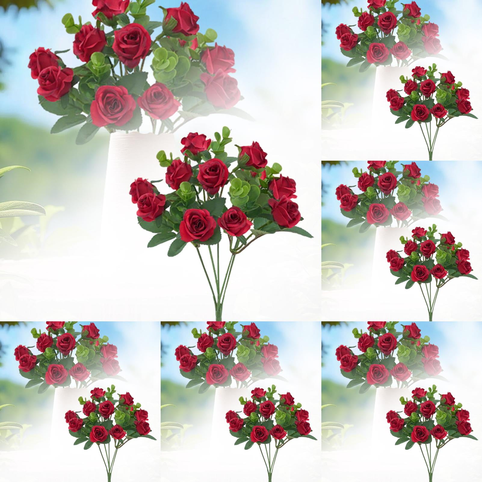 6PCS Artificial Roses Bouquet - Real Touch Silk Flowers with Long Stems ...