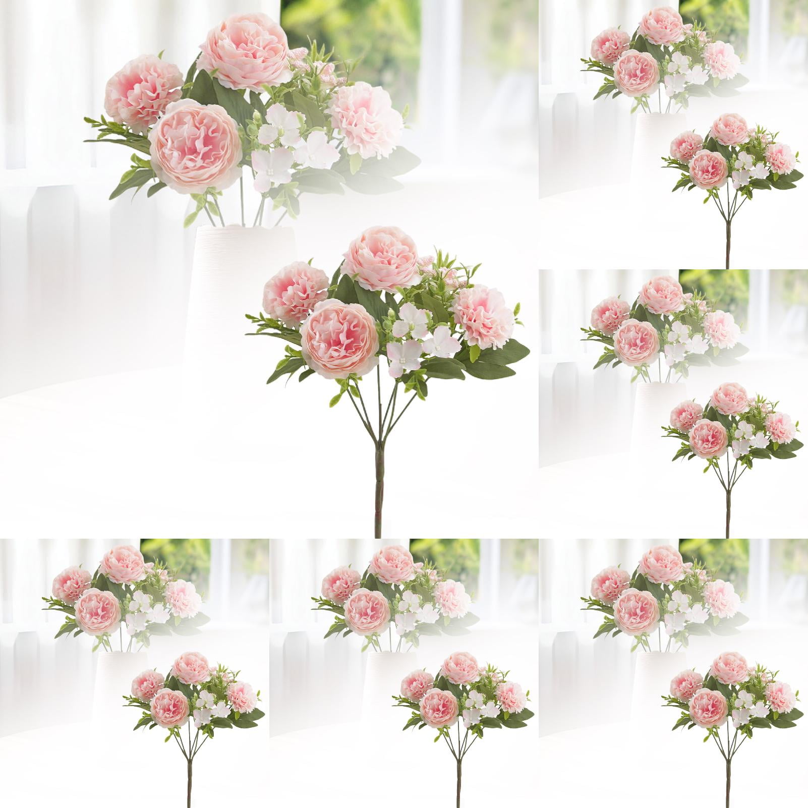 6PCS Artificial Roses Bouquet - Real Touch Silk Flowers with Long Stems ...