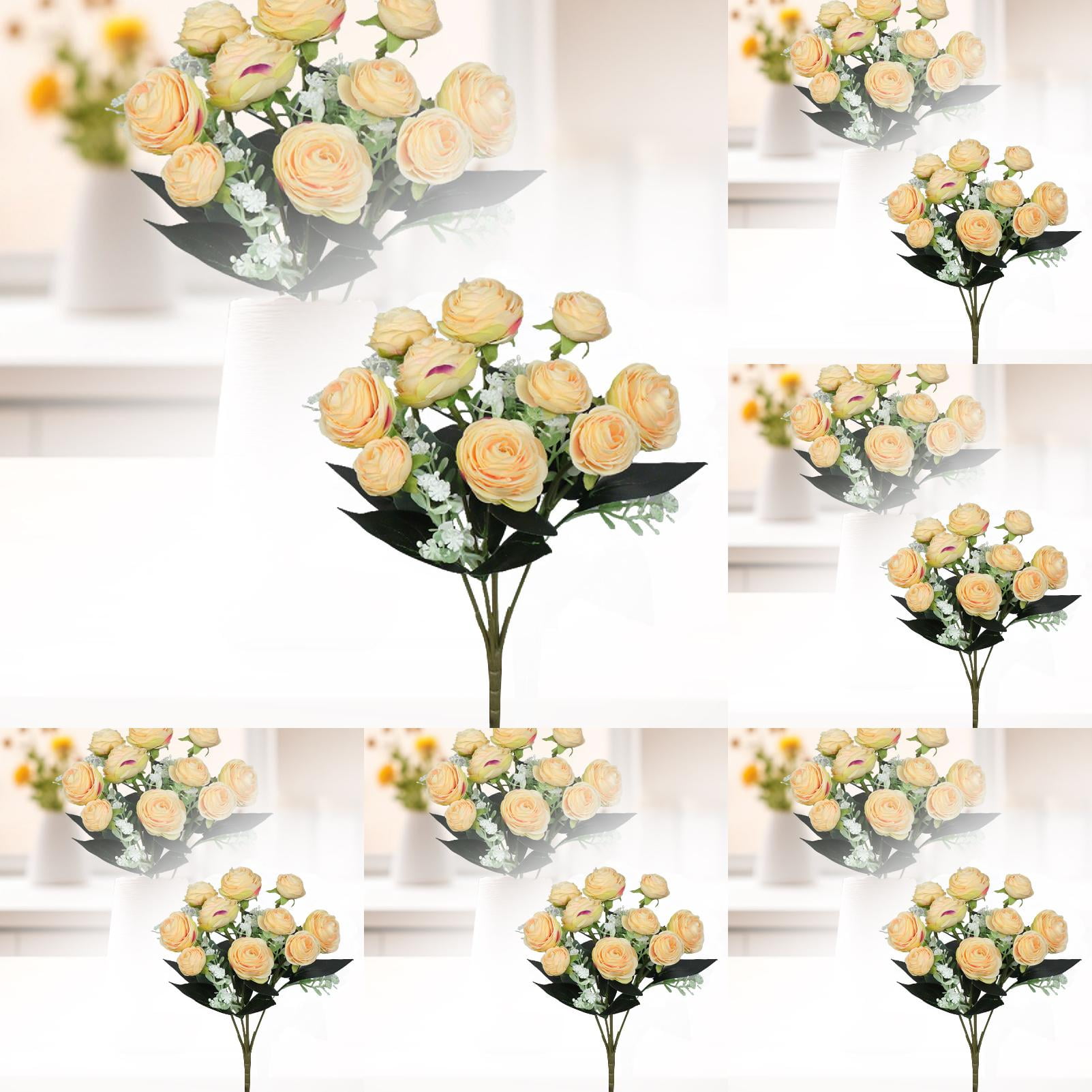 6PCS Artificial Roses Bouquet - Real Touch Silk Flowers with Long Stems ...