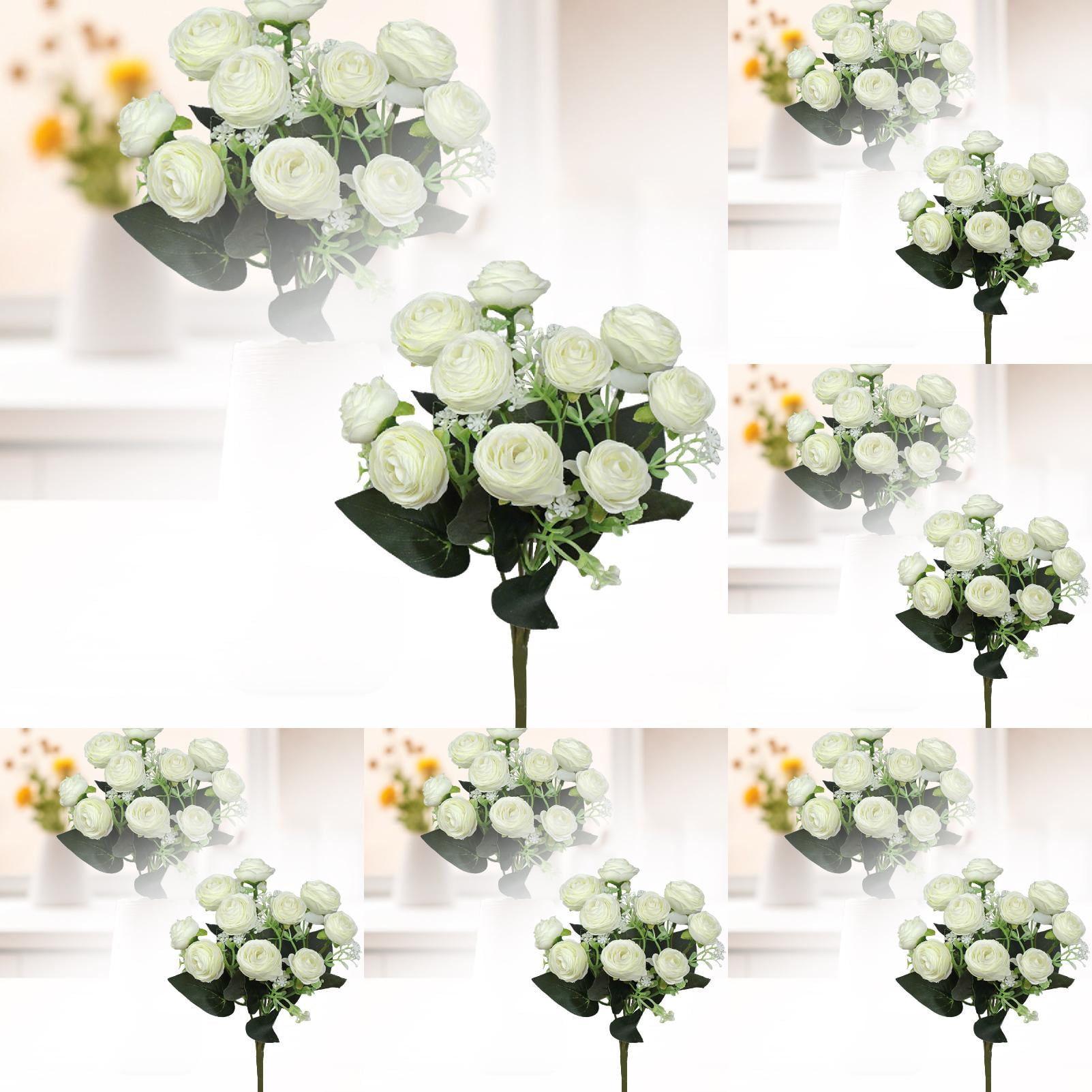 6PCS Artificial Roses Bouquet - Real Touch Silk Flowers with Long Stems ...