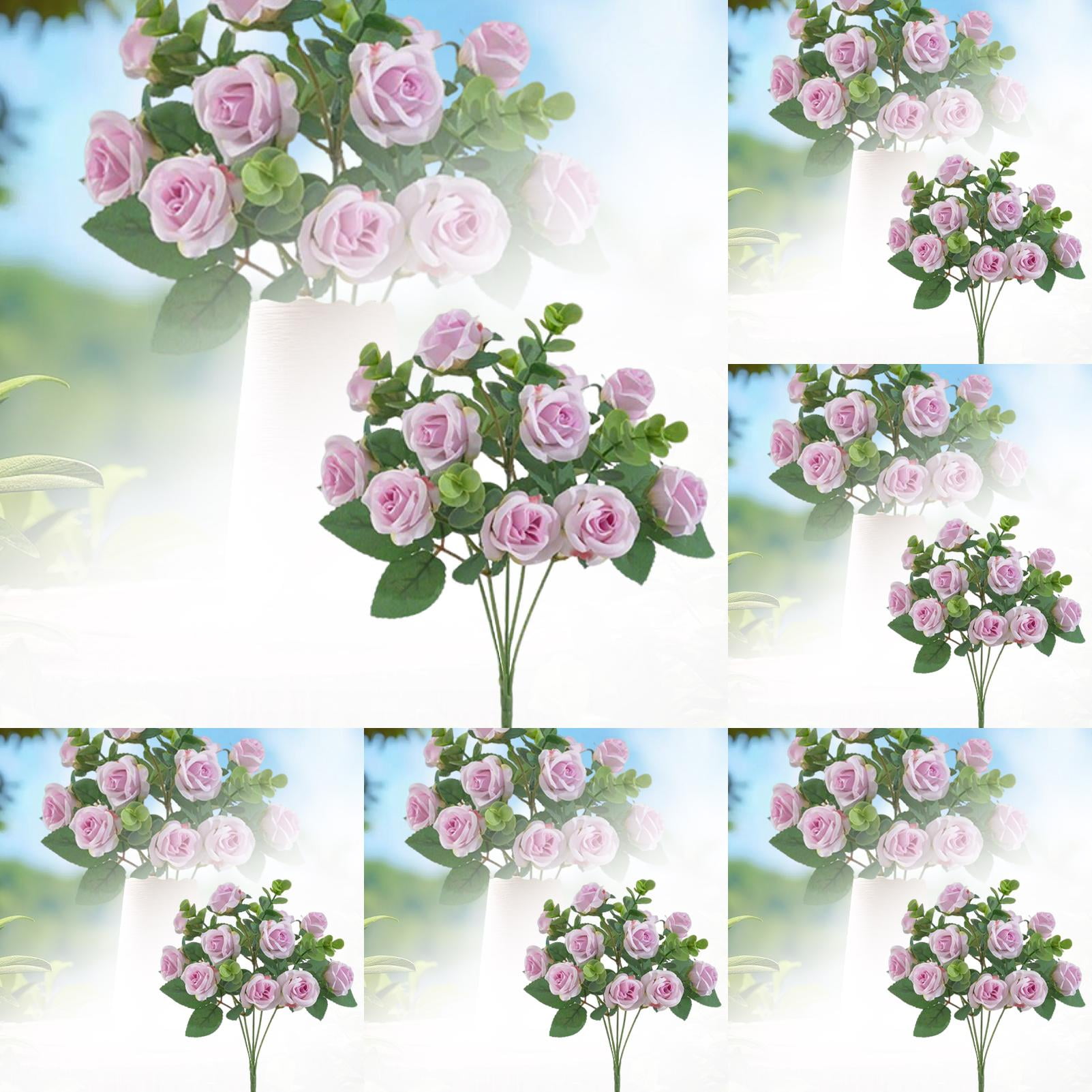 6PCS Artificial Roses Bouquet - Real Touch Silk Flowers with Long Stems ...
