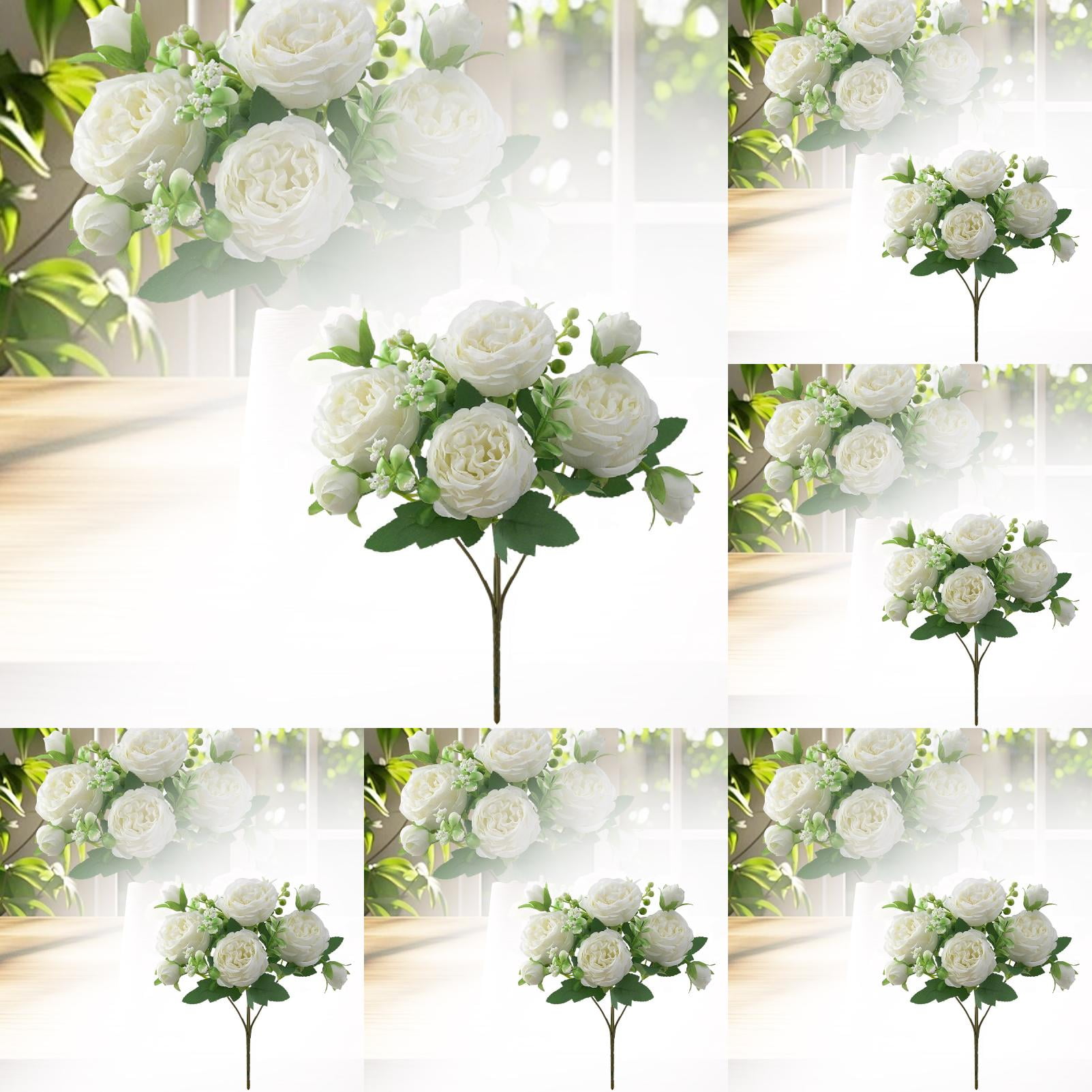 6PCS Artificial Roses Bouquet - Real Touch Silk Flowers with Long Stems ...