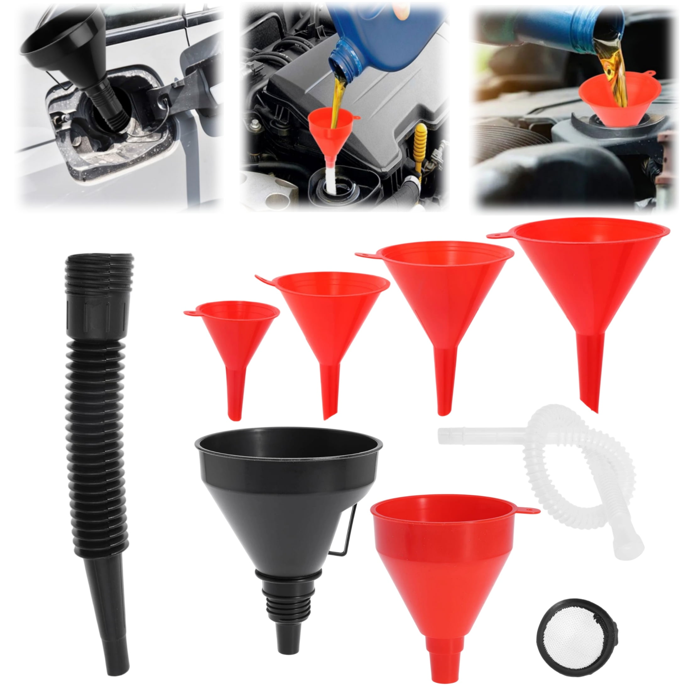 6PCS Automotive Funnel Set, Plastic Funnel with Flexible Hose, Wide ...