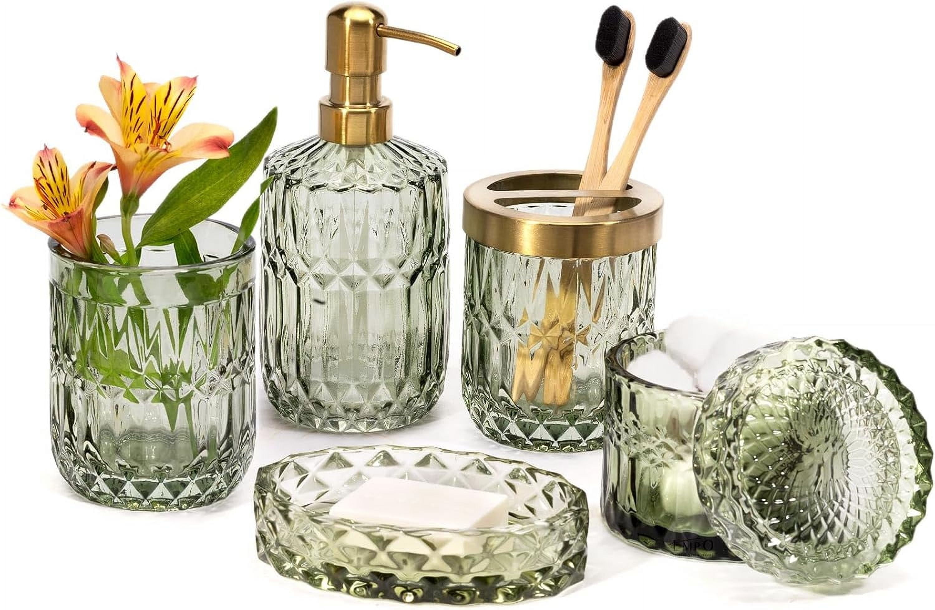 6PCS Bathroom Clear Glass Accessories Set (Lotion Soap Dispenser, Soap ...