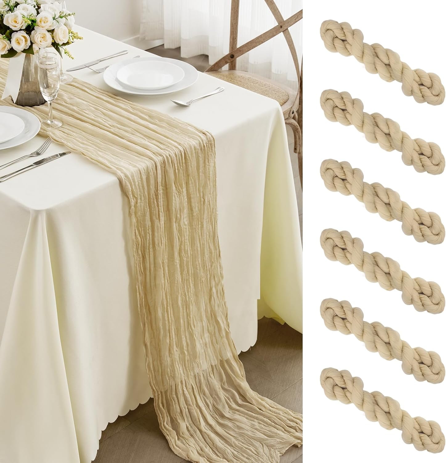 6PCS Beige Cheesecloth Table Runner - 13.3Ft Boho Gauze Cheese Cloth ...