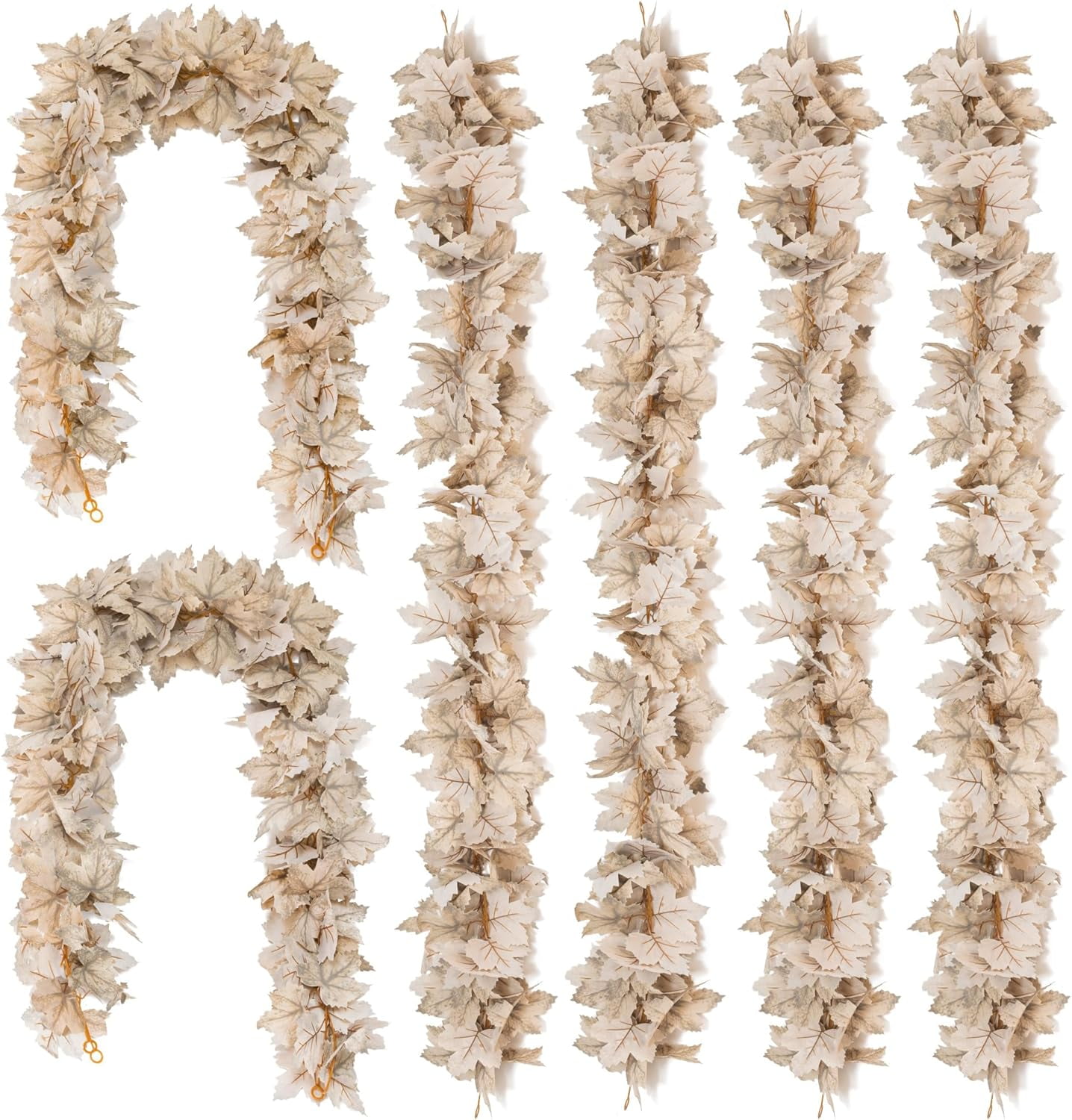 6PCS Beige Fall Maple Leaves Garland, 5.6Ft Artificial Maple Leaf ...