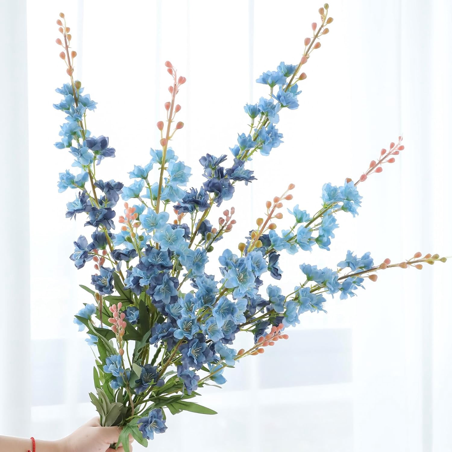 6PCS Blue Delphinium Artificial Flowers, Long Stem Faux Larkspur Silk ...