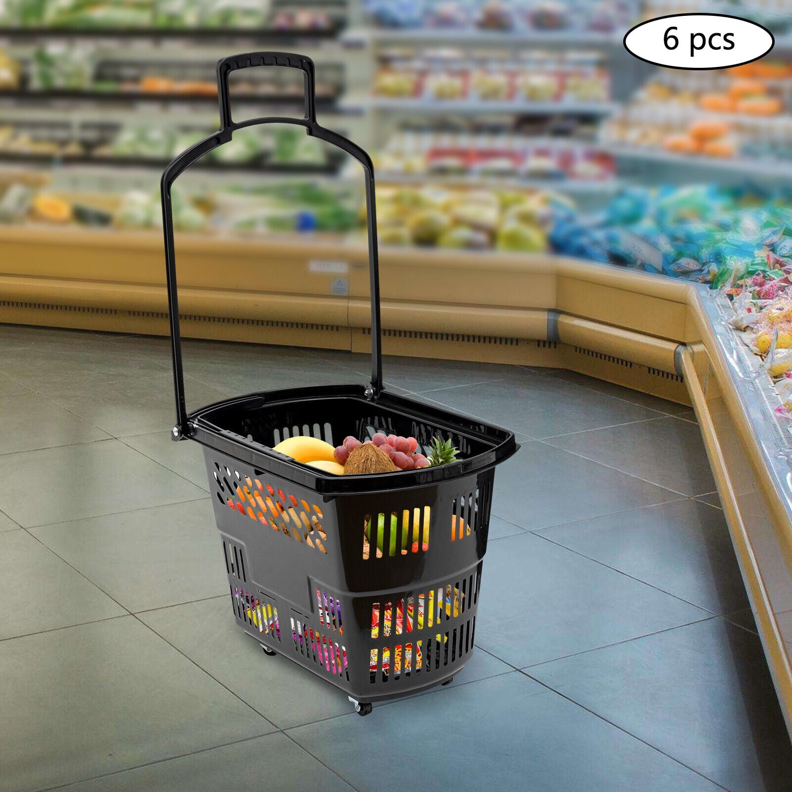 6PCS Blue Shopping Carts w/Wheels and Handle Plastic Rolling Shopping ...