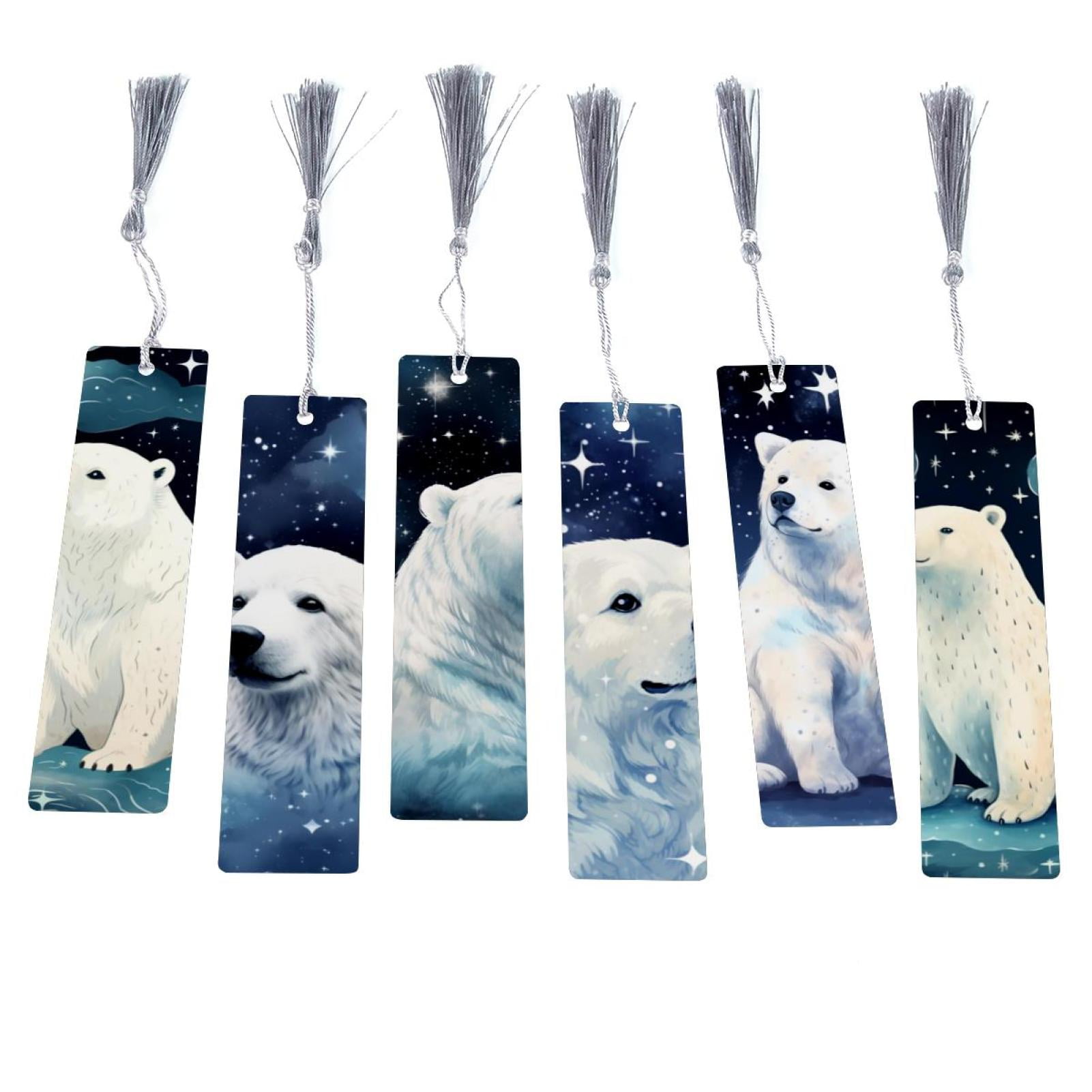 6PCS Bookmarks with Tassel Starry Polar Bear Page Marker for Teacher ...