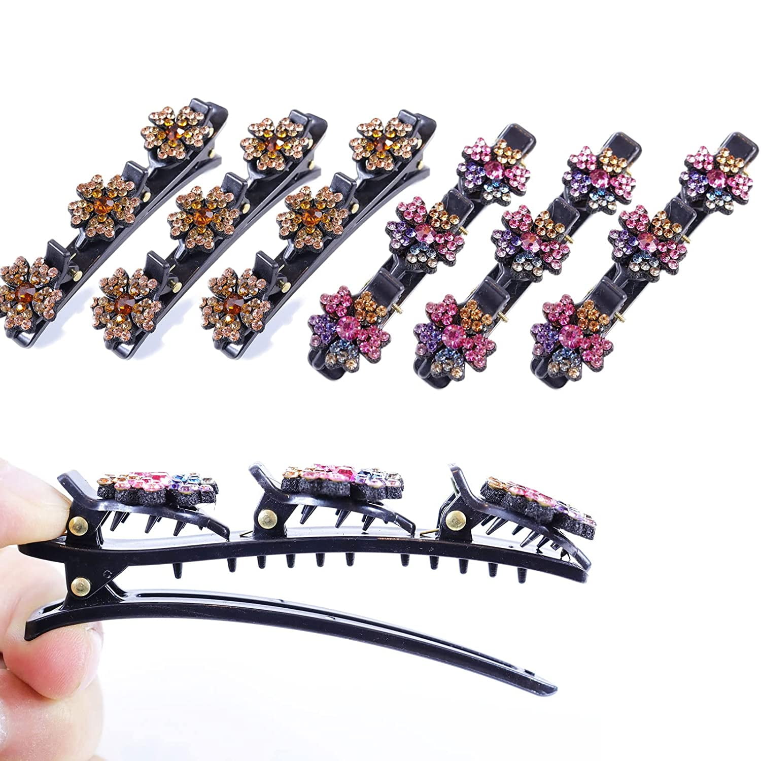 6PCS Braided Hair Clips for Women, Sparkling Crystal Stone Braided Hair ...