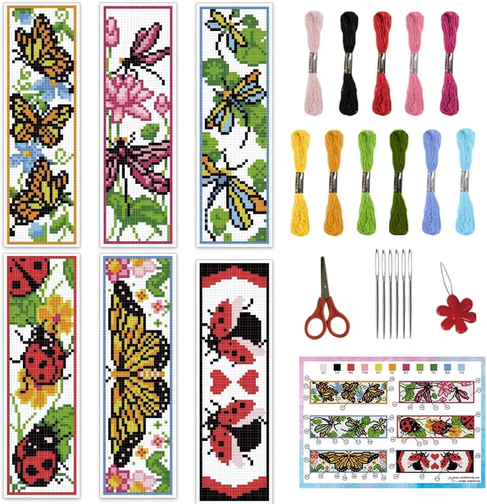 6PCS Butterflies Cross Stitch Bookmark Kits Insects 8''x2.4'' Bookmark ...