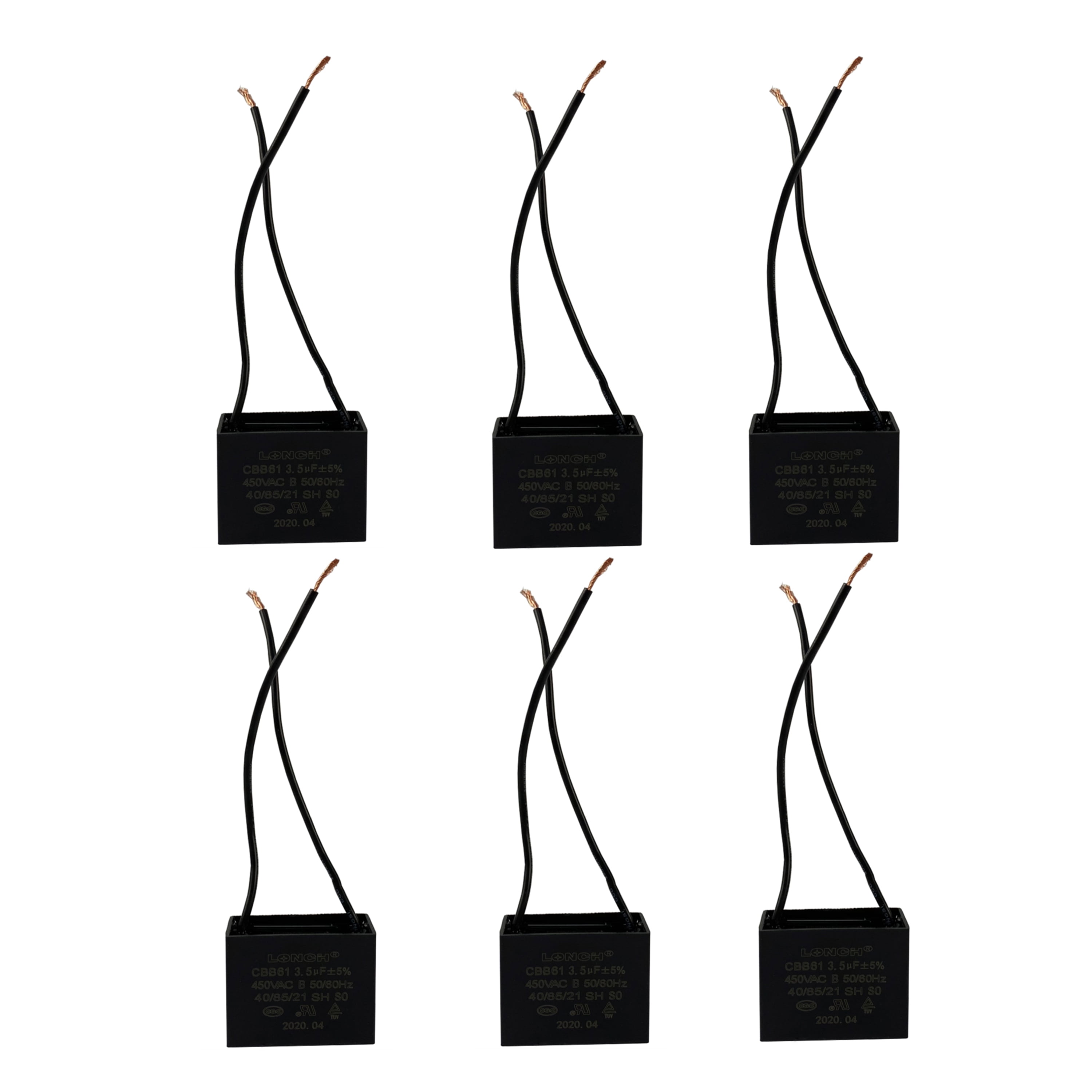 6PCS CBB61 450V 3.5uf 2 wires 50/60Hz Capacitor Terminal Ceiling Fan ...
