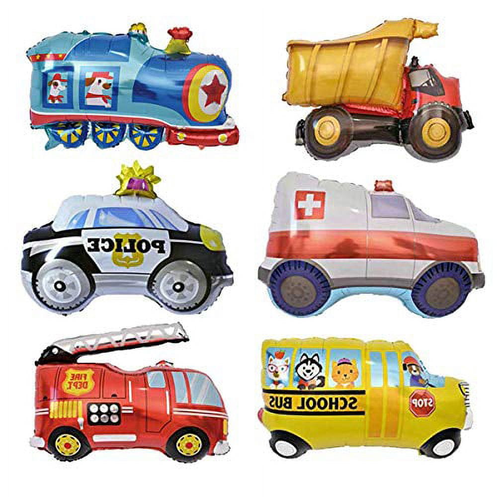 6PCS Car Balloons School Bus Fire Truck Train Ambulance Police Foil ...