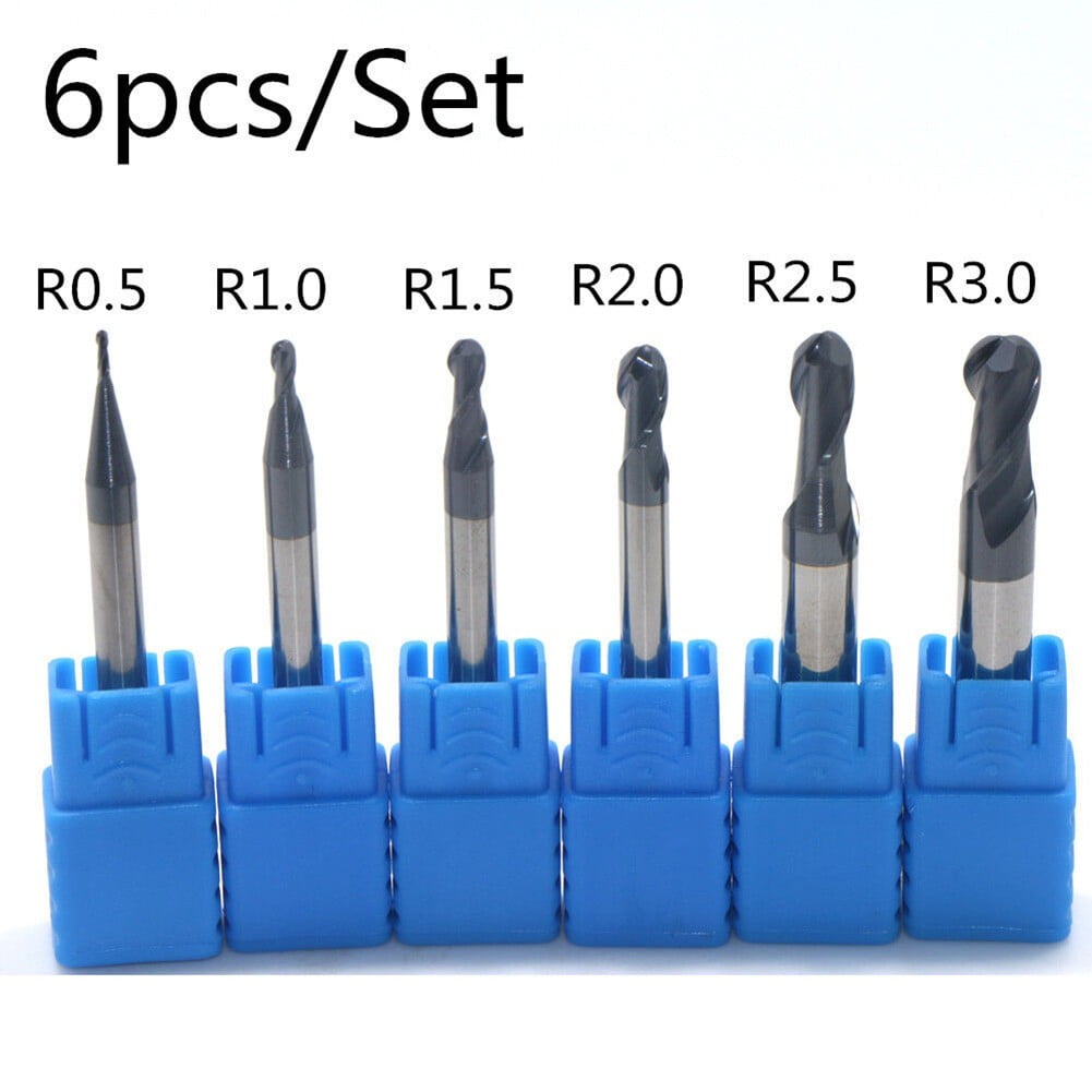 6PCS Carbide 2-Flute Ball Nose End Mill Set for CNC Machining, 0.5-3mm ...