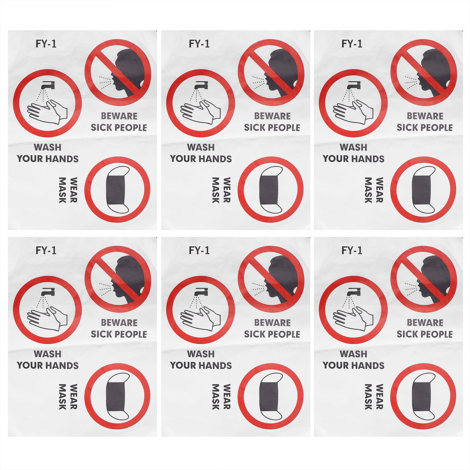 6PCS Caution Notice English Reminder Slogan Wall Sticker Sign for ...