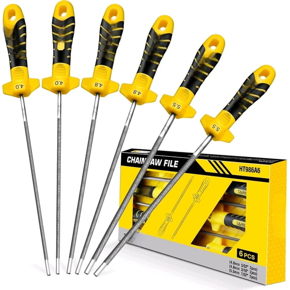 6PCS Chainsaw File with Handle - Includes 5/32", 3/16", 7/32" Round ...