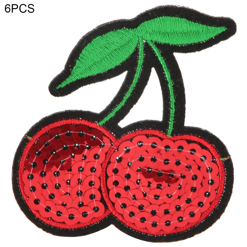 6PCS Cherry Embroidered Cloth Sticker Cherry Sequin Patch Apparel Backpack Hat Garment Patch ...