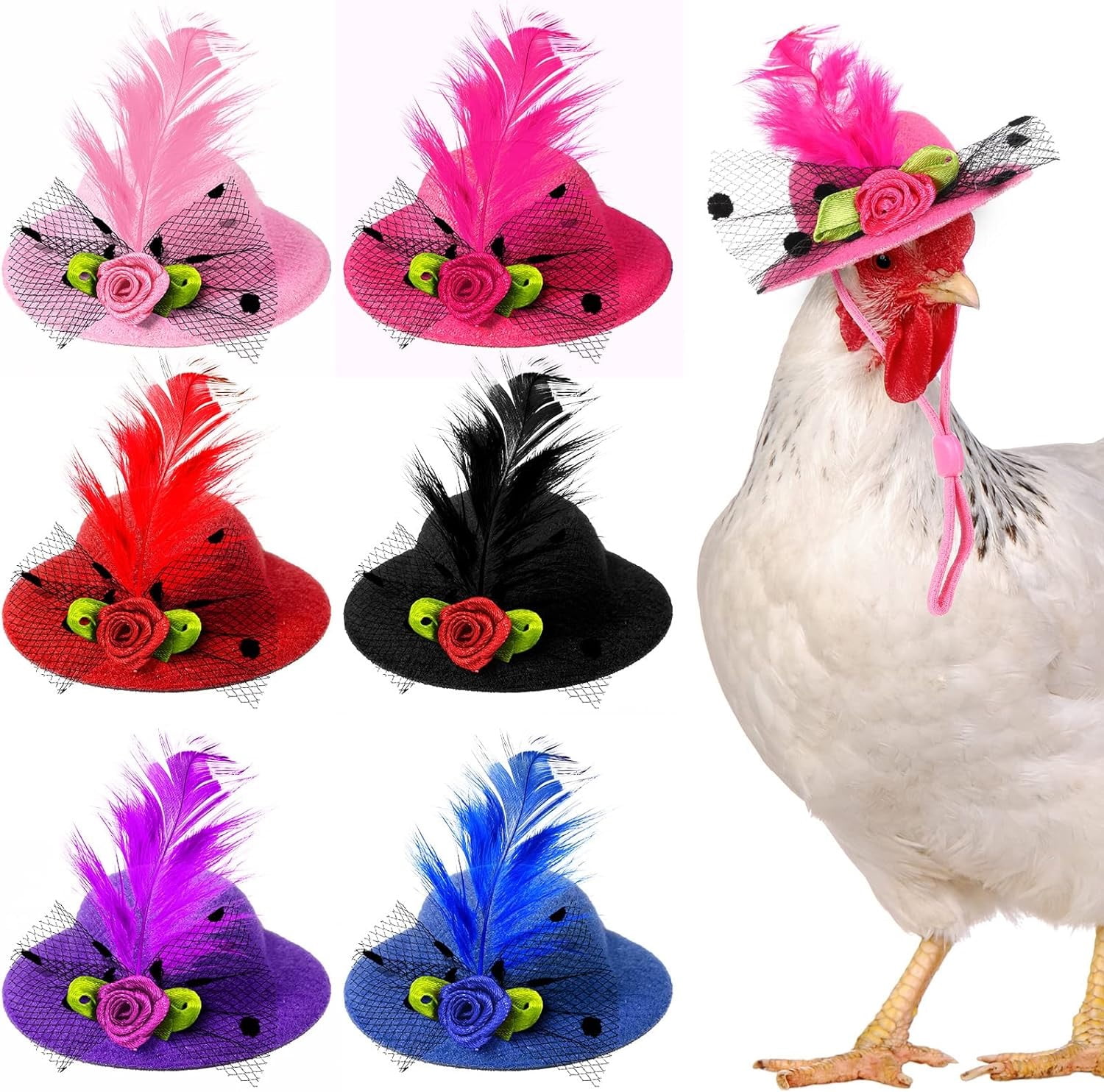 6PCS Chicken Hats for Hen Mini Hat Chicken Helmet Accessories Feather ...