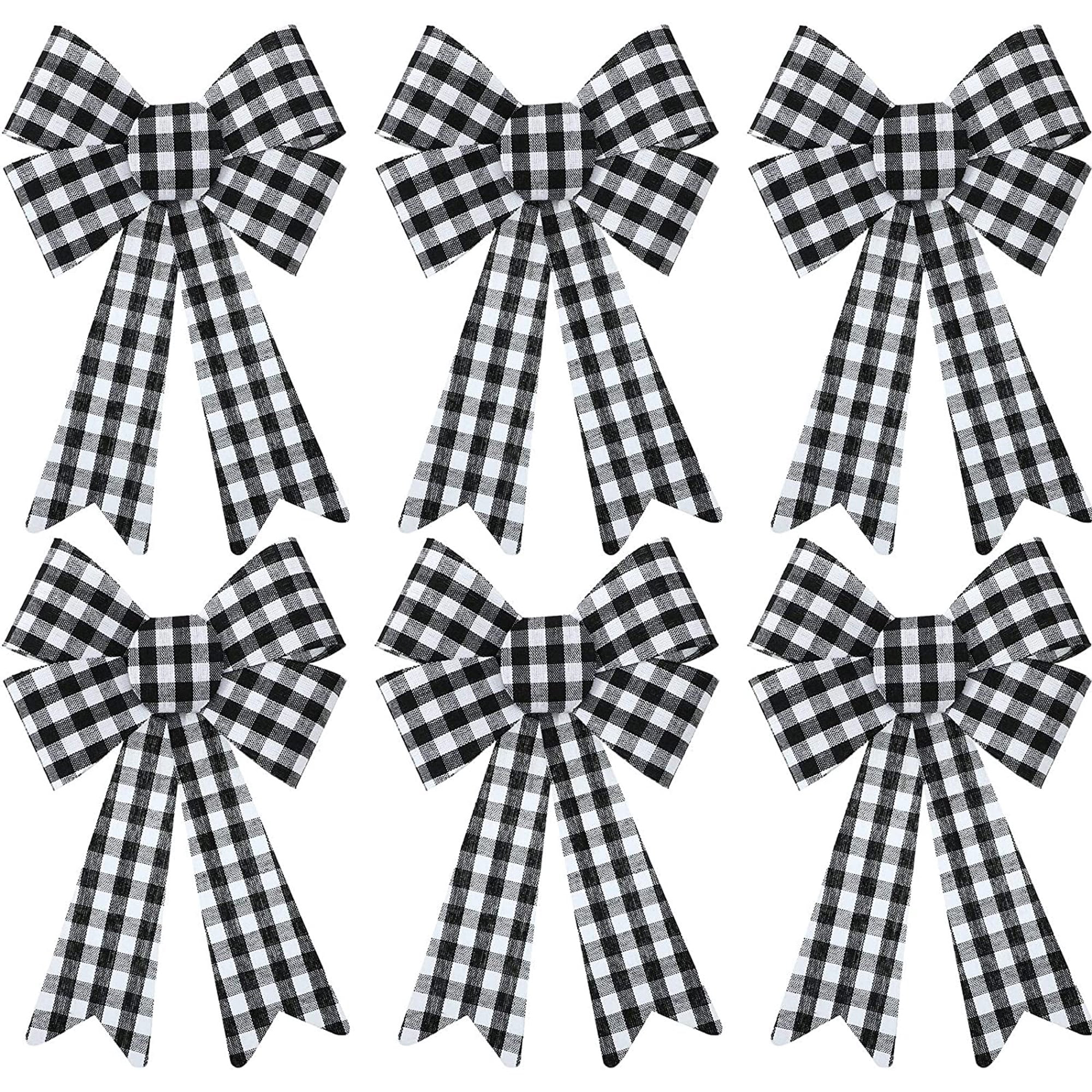 6PCS Christmas Bows Buffalo Plaid Bows White and Black Bows Fall and ...