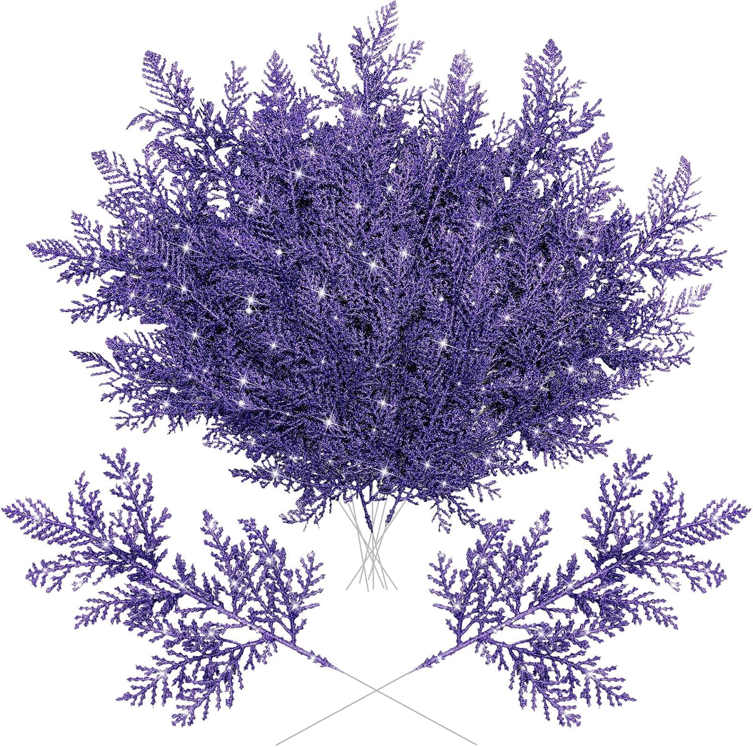 Dalrosia 6PCS Christmas Glitter Leaves Boston Fern Leave Picks Sprays ...