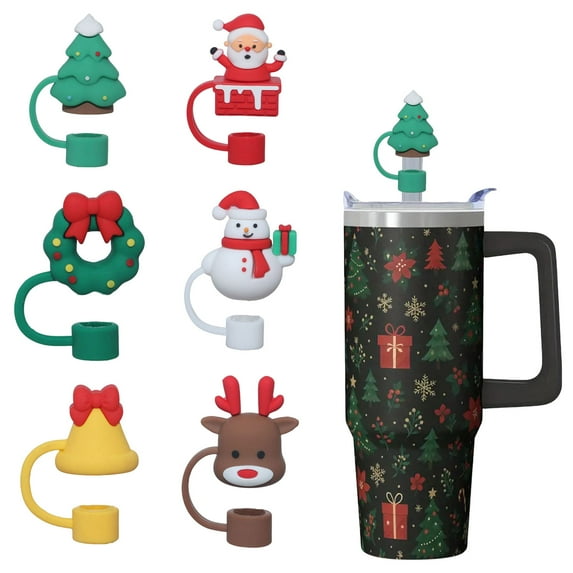 6PCS Christmas Straw Cover Cap for Cup, Silicone Straw Topper for 30&40 ...