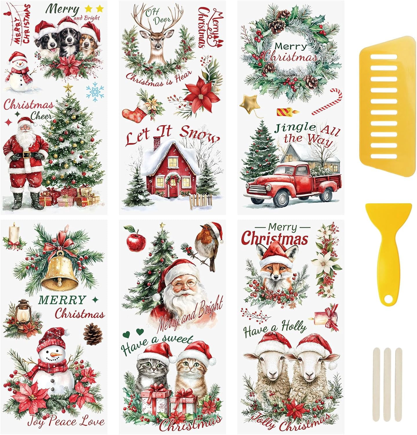 6PCS Christmas Theme Rub On Transfer Stickers, Snowman, Reindeer, Santa ...