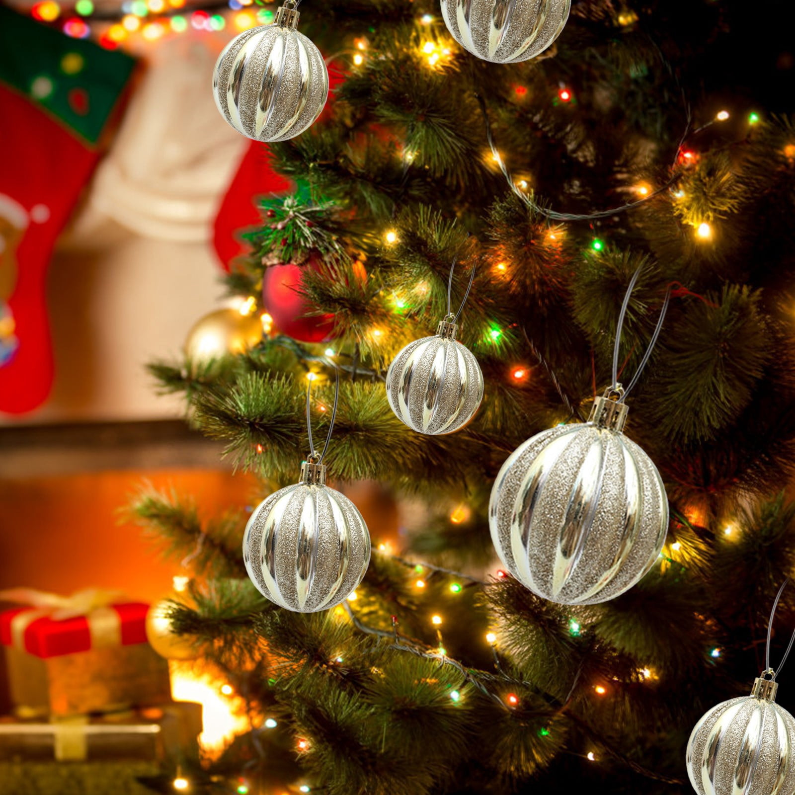 6PCS Christmas Tree Balls Ornaments 2.4in Hanging Decorations, Plastic ...