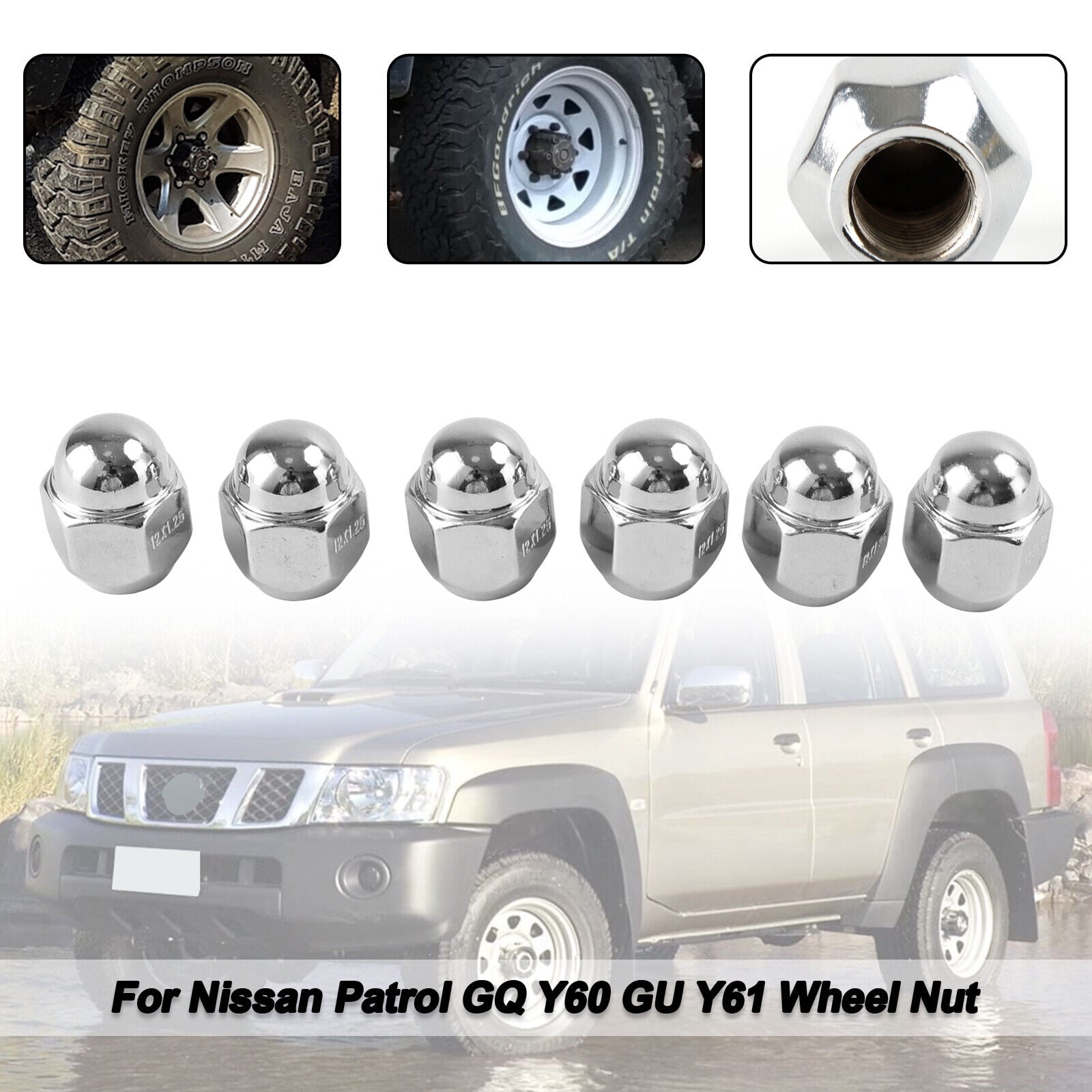 6PCS Chrome Wheel Nut Fit Nissan Patrol GQ Y60 GU Y61 Fit Ford Maverick ...
