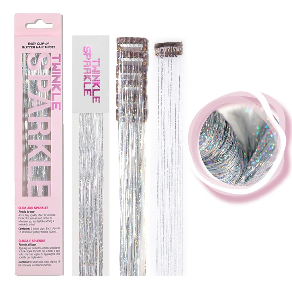6PCS Clip in Hair Tinsel Kit, 19.6 Inch Heat Resistant Glitter Tinsel ...
