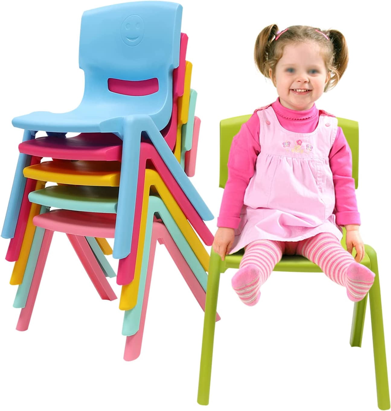 6PCS Colorful Kids Stackable Chairs, Kids Outdoor Chair, Preschool ...