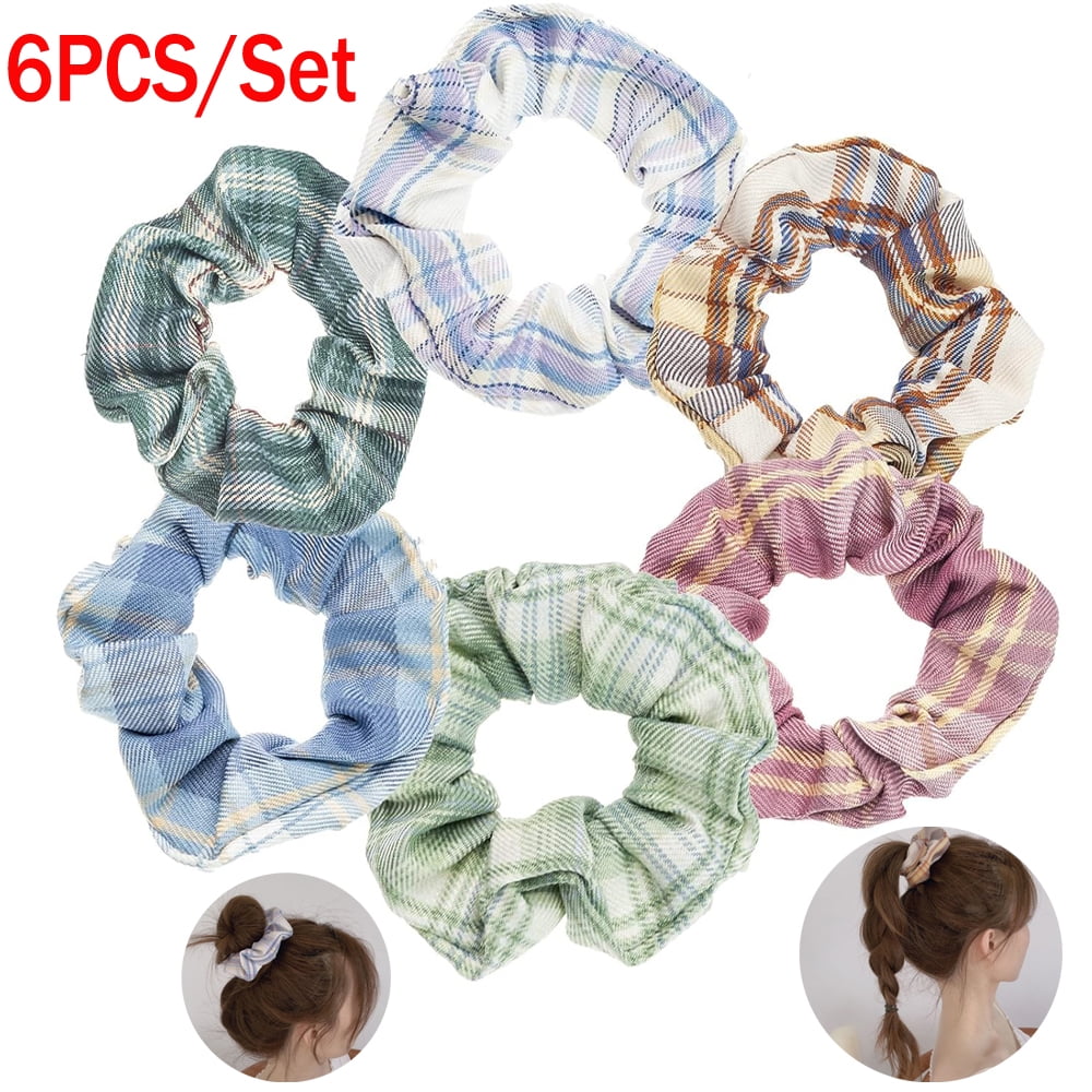 6PCS Colorful Plaid Hair Scrunchies for Women, Bandana Scrunchy Hair ...