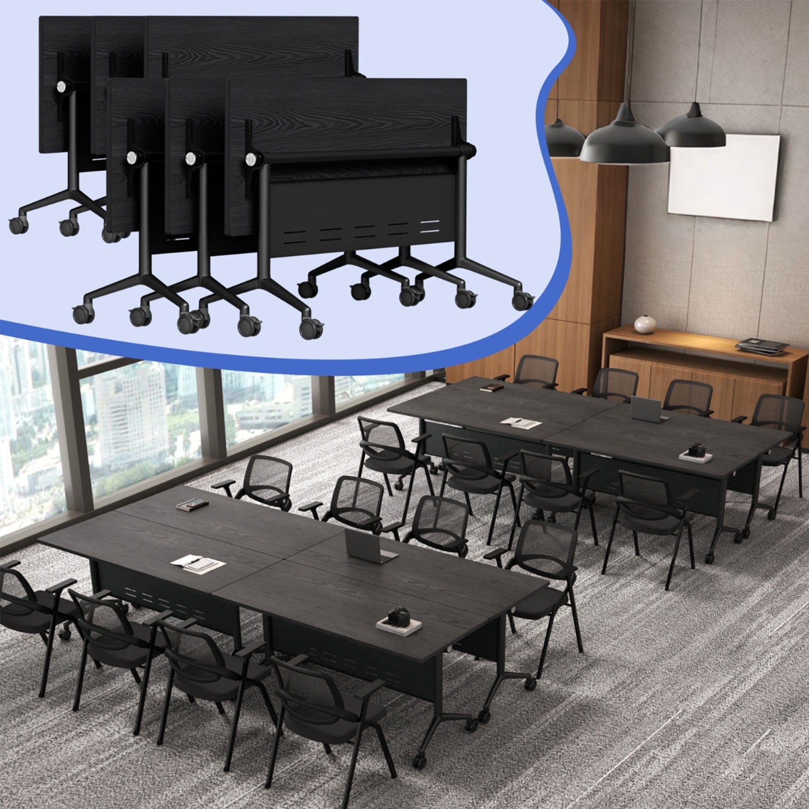 6PCS Conference Table with Wheels, 47.2“ Folding Conference Table, Flip ...
