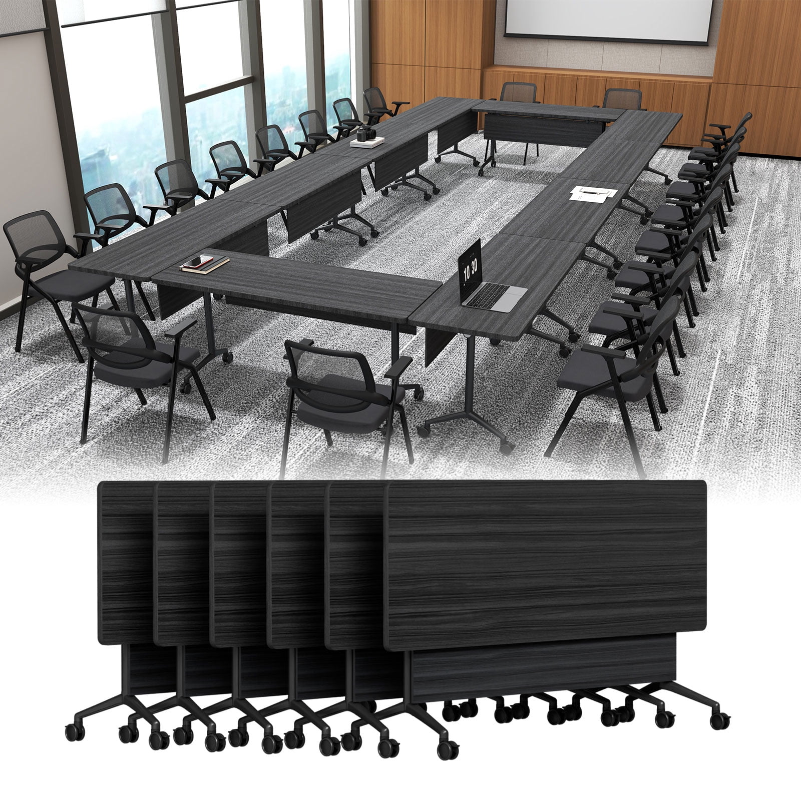 6PCS Conference Table with Wheels, 61“ Folding Conference Table, Flip ...