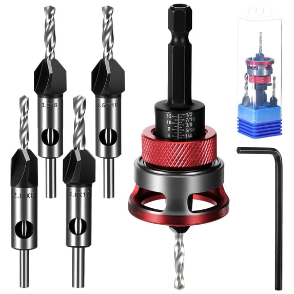 6PCS Countersink Drill Bit Set with Depth Stop, Countersink Wood Drill ...