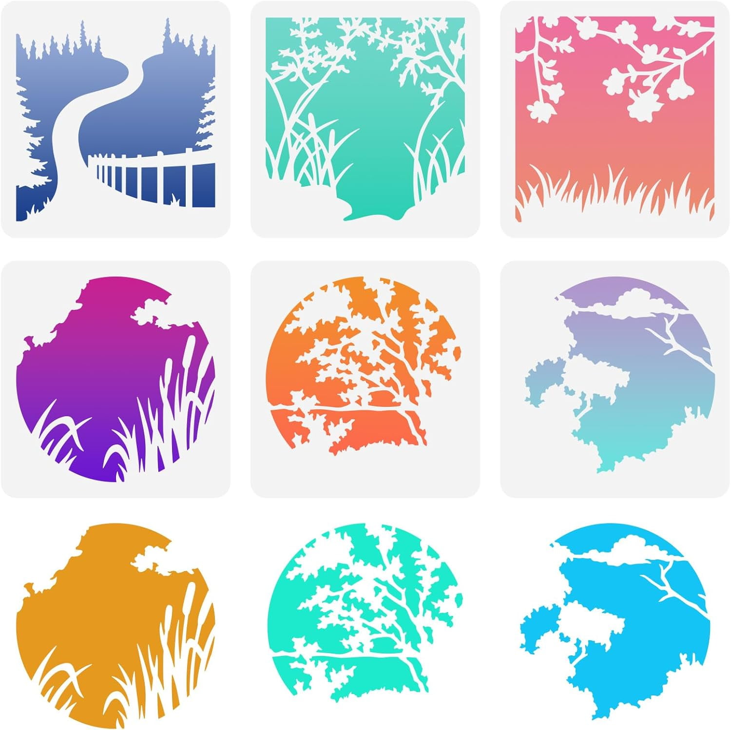 6PCS Countryside Aperture Stencils 5.9x5.9inch Reusable Countryside ...