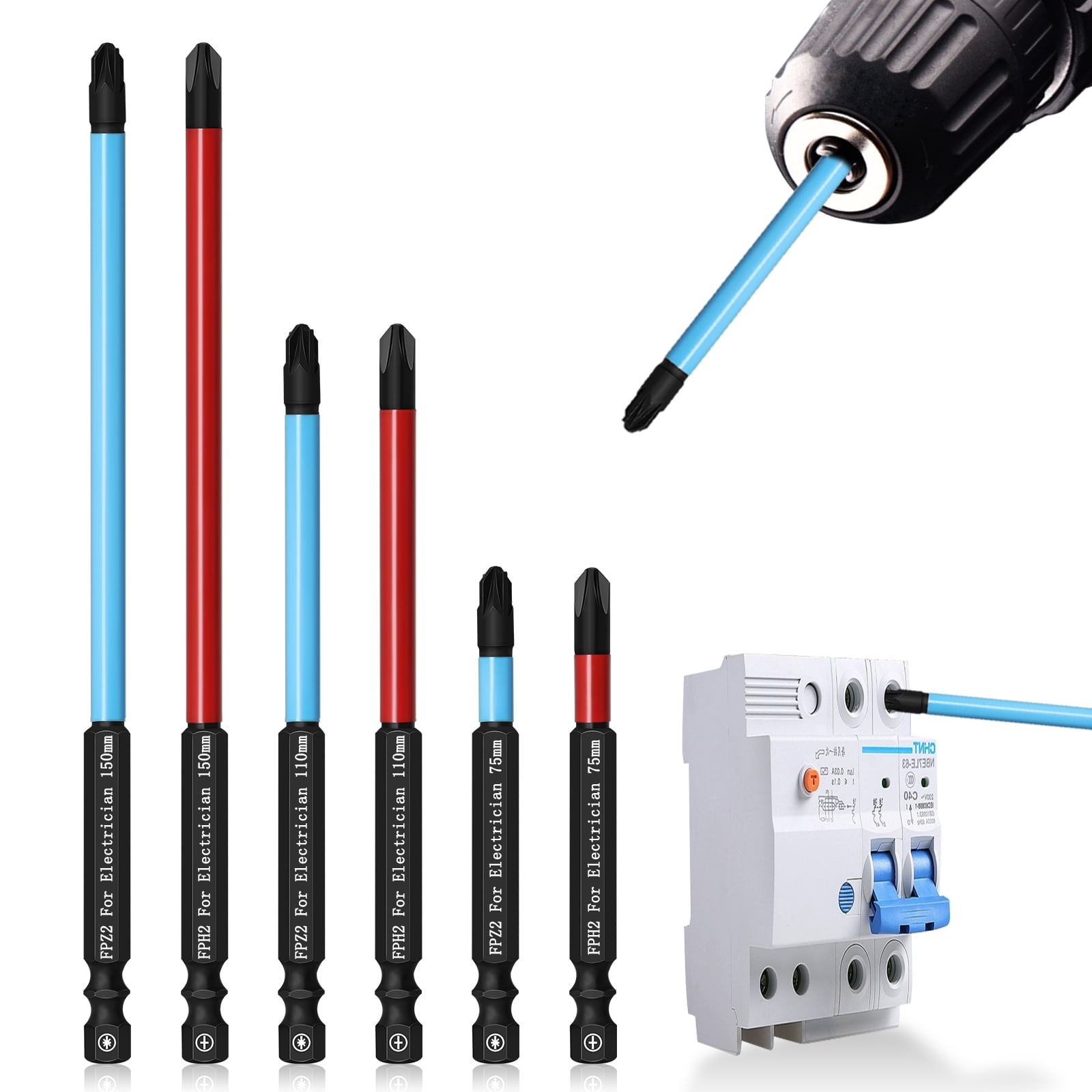 6PCS Cross and Slotted Screwdriver Bits for Electricians, FPZ2 FPH2#2 ...