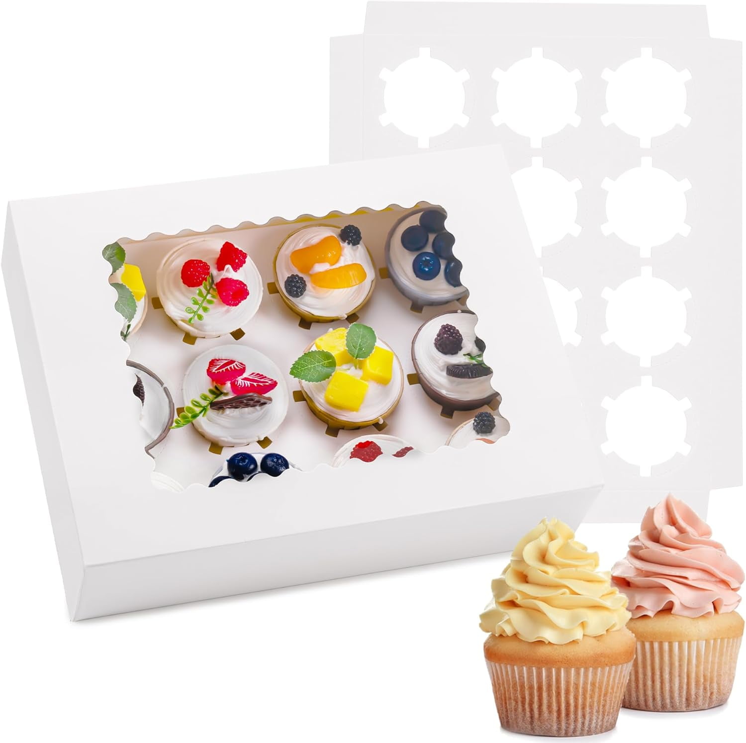6PCS Cupcake Boxes - Hold 12 Count Cupcake Containers with Window, Food ...