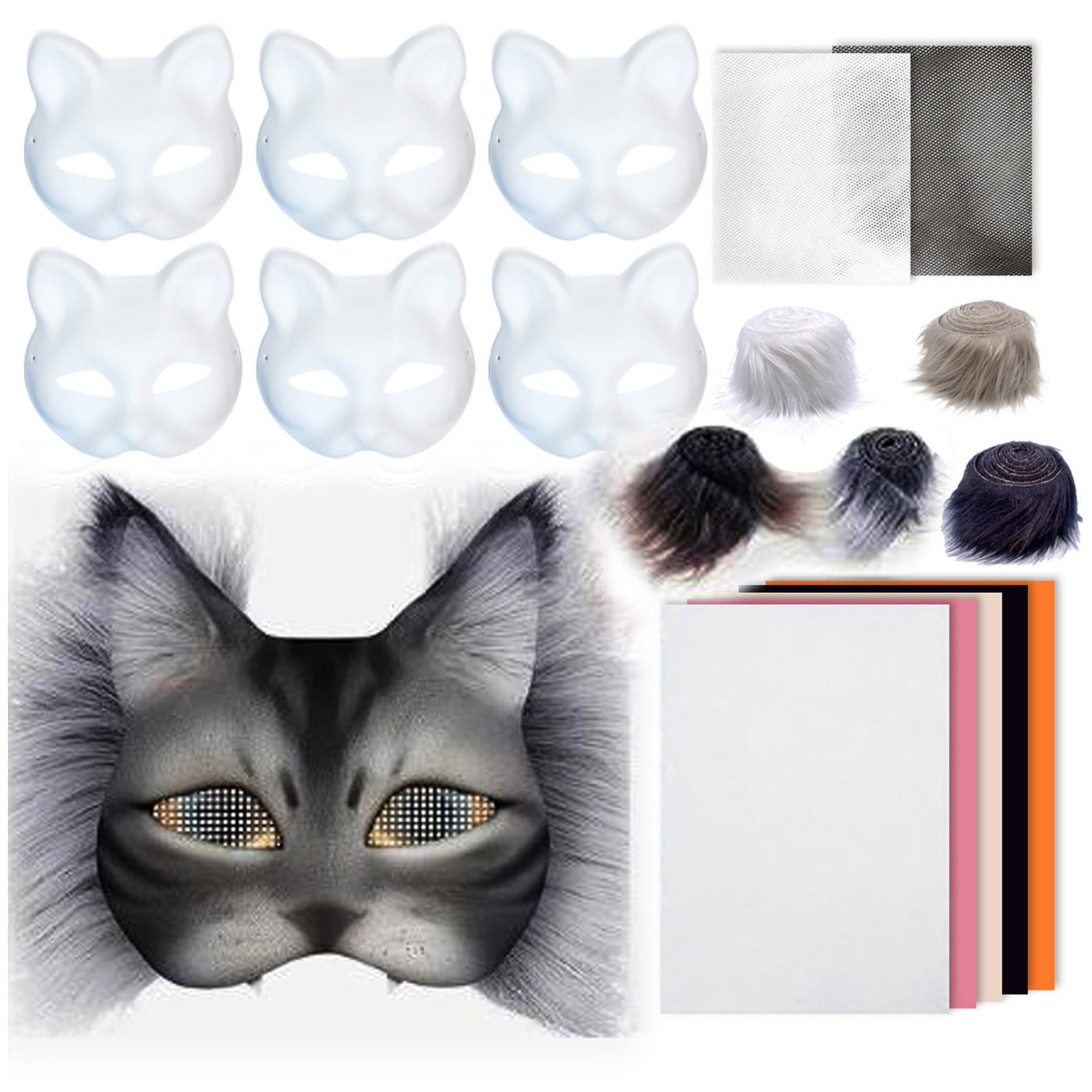 "Eye Mesh for Therian Mask, 6PCS DIY Cat Mask Kit, Paper Blank Masks ...