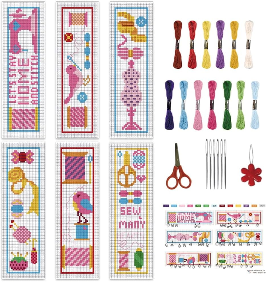 6PCS DIY Sewing Cross Stitch Bookmark Kits 8.66"×3.15" Sewing Tools ...