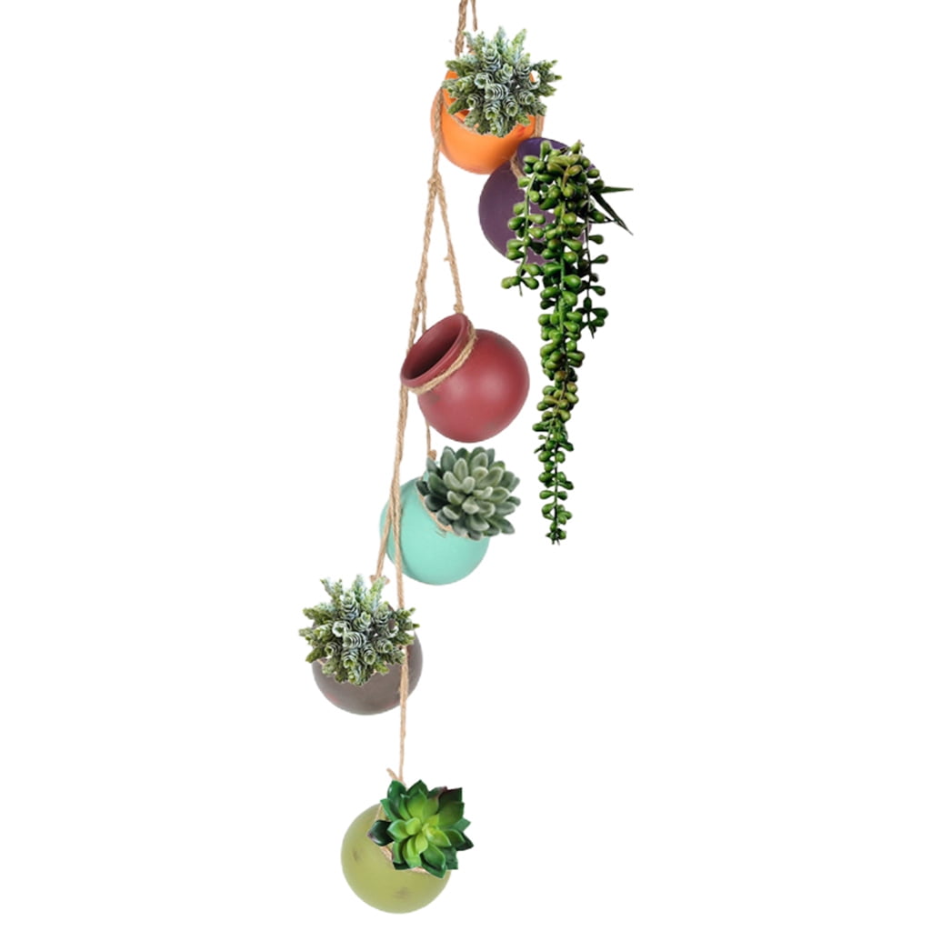 6PCS Dangling Ceramic Pot Colorful Wall or Ceiling Mount Ceramic Plant ...